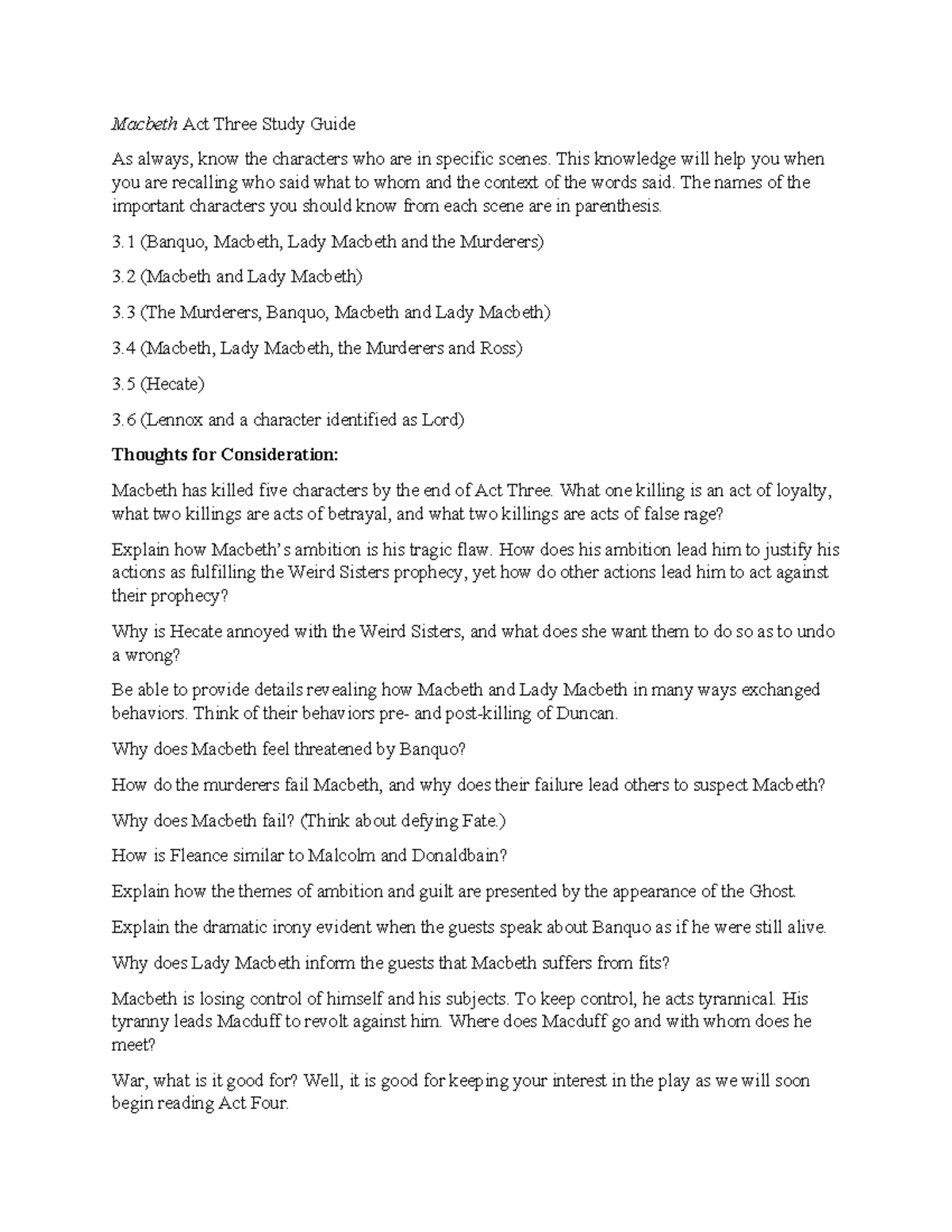 Macbeth+Act+Three+Study+Guide - Macbeth Act Three Study Guide As always ...