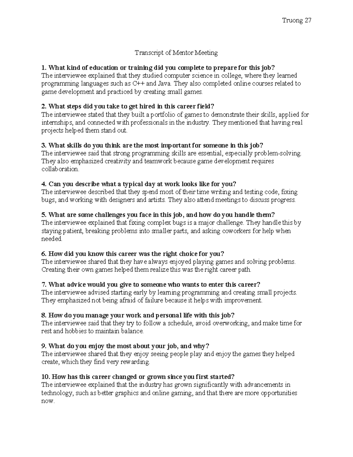 Truong 27 Transcript of Mentor Meeting on Game Development Insights ...