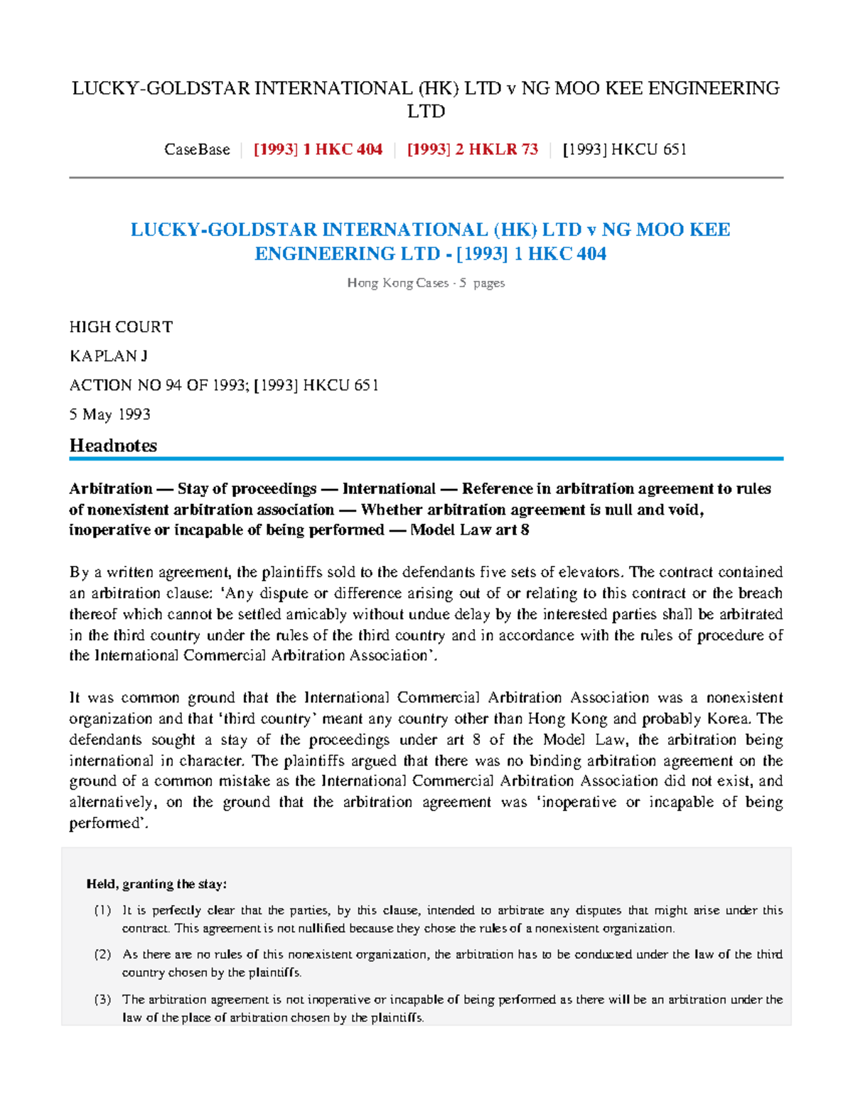 Lucky-Goldstar International (HK) LTD v NG Moo Kee Eng. Case Study ...
