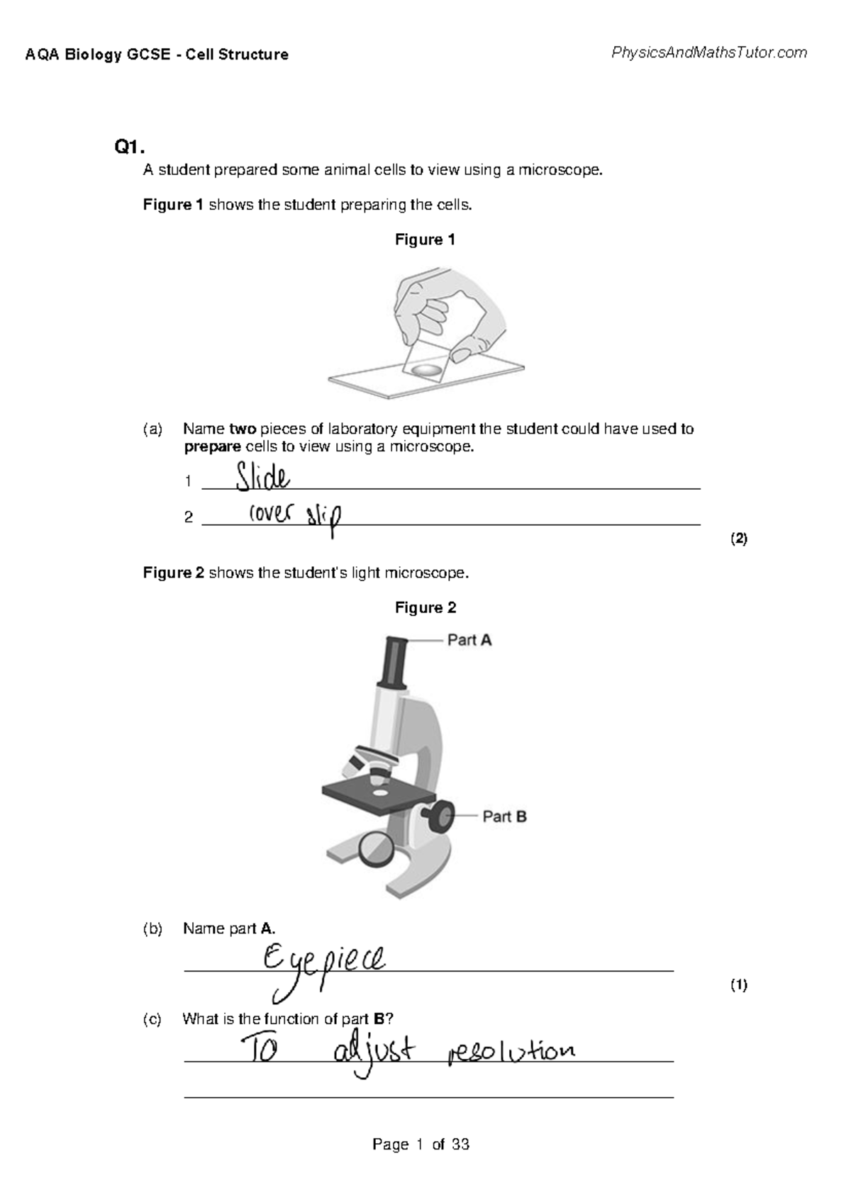 AQA Biology GCSE Cell Structure Exam Questions and Answers - Studocu