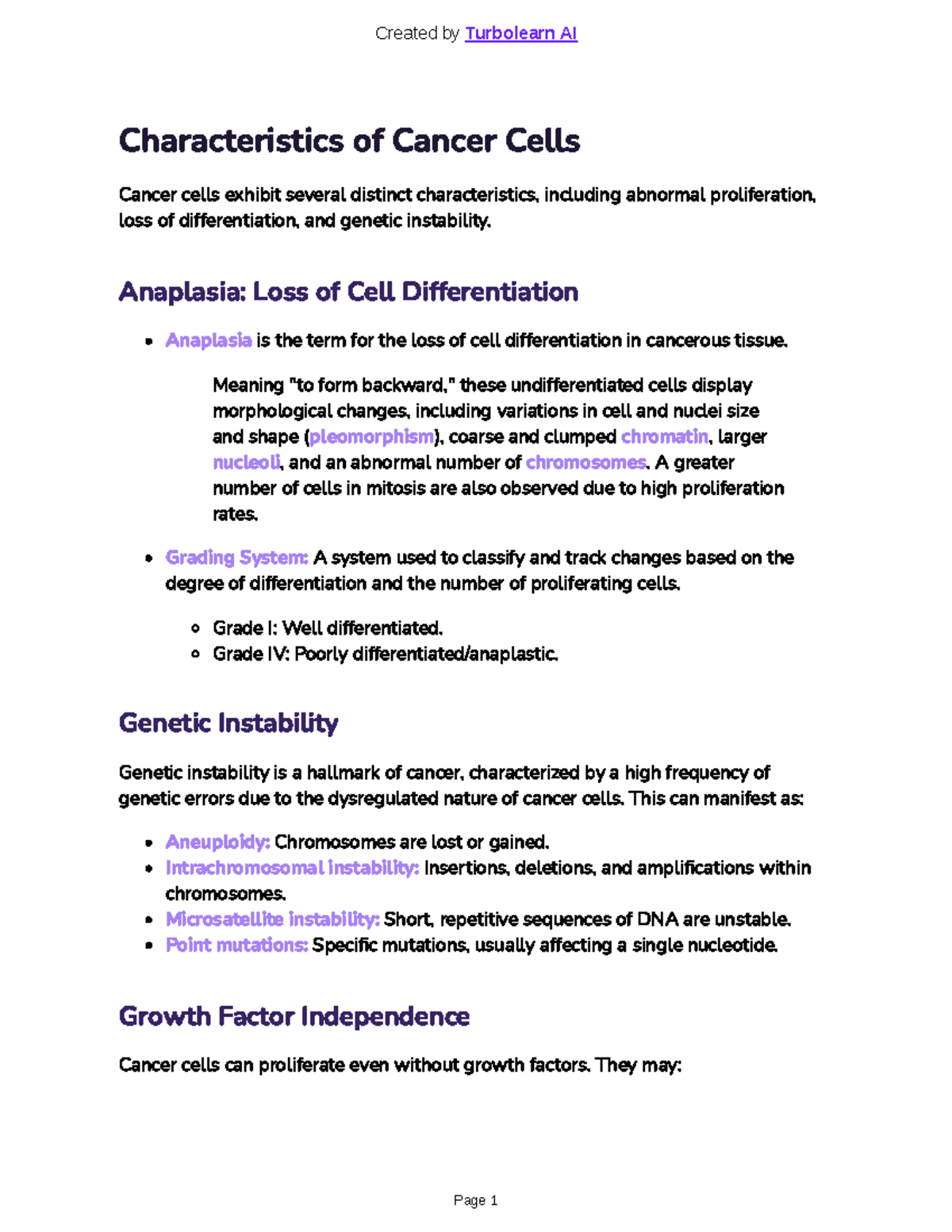 Characteristics of Cancer Cells - Module 2 Study Notes - Studocu