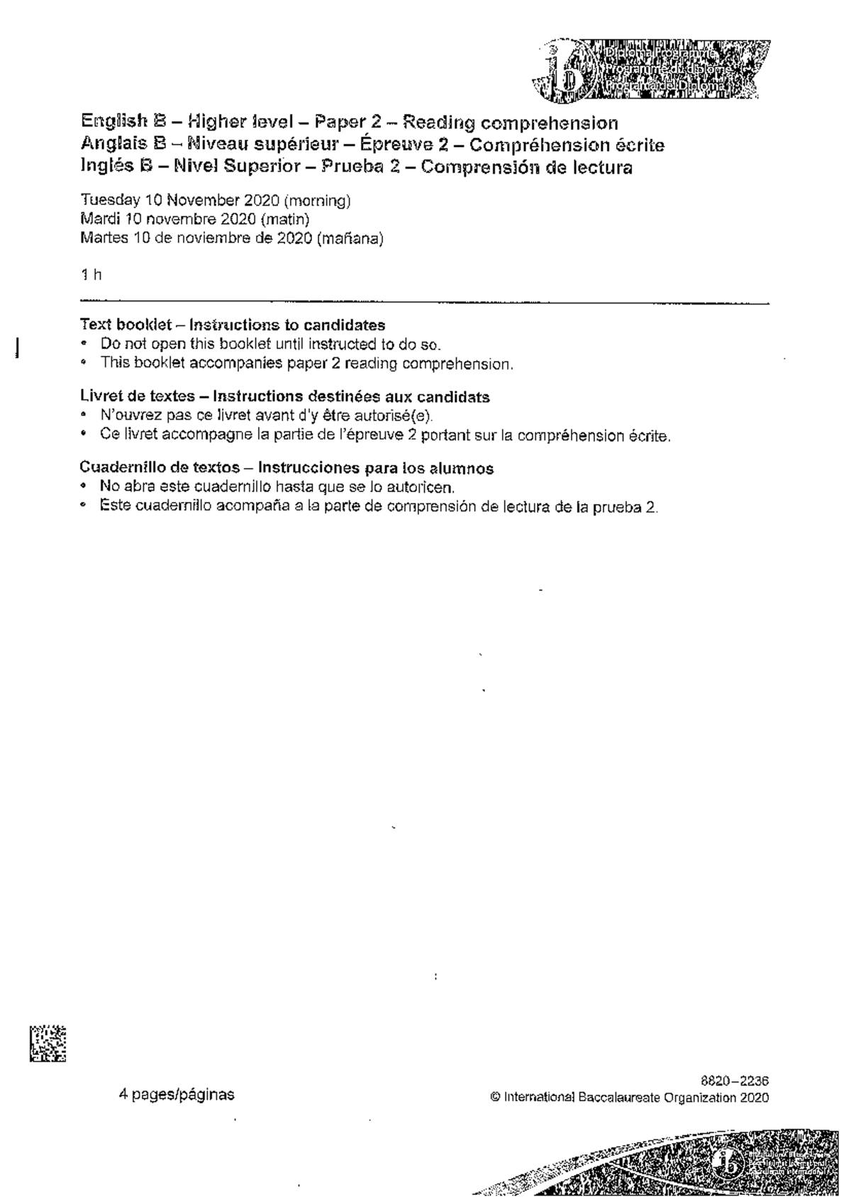 ENG B HL Paper 2 Reading Comprehension - November 2020 Exam - Studocu