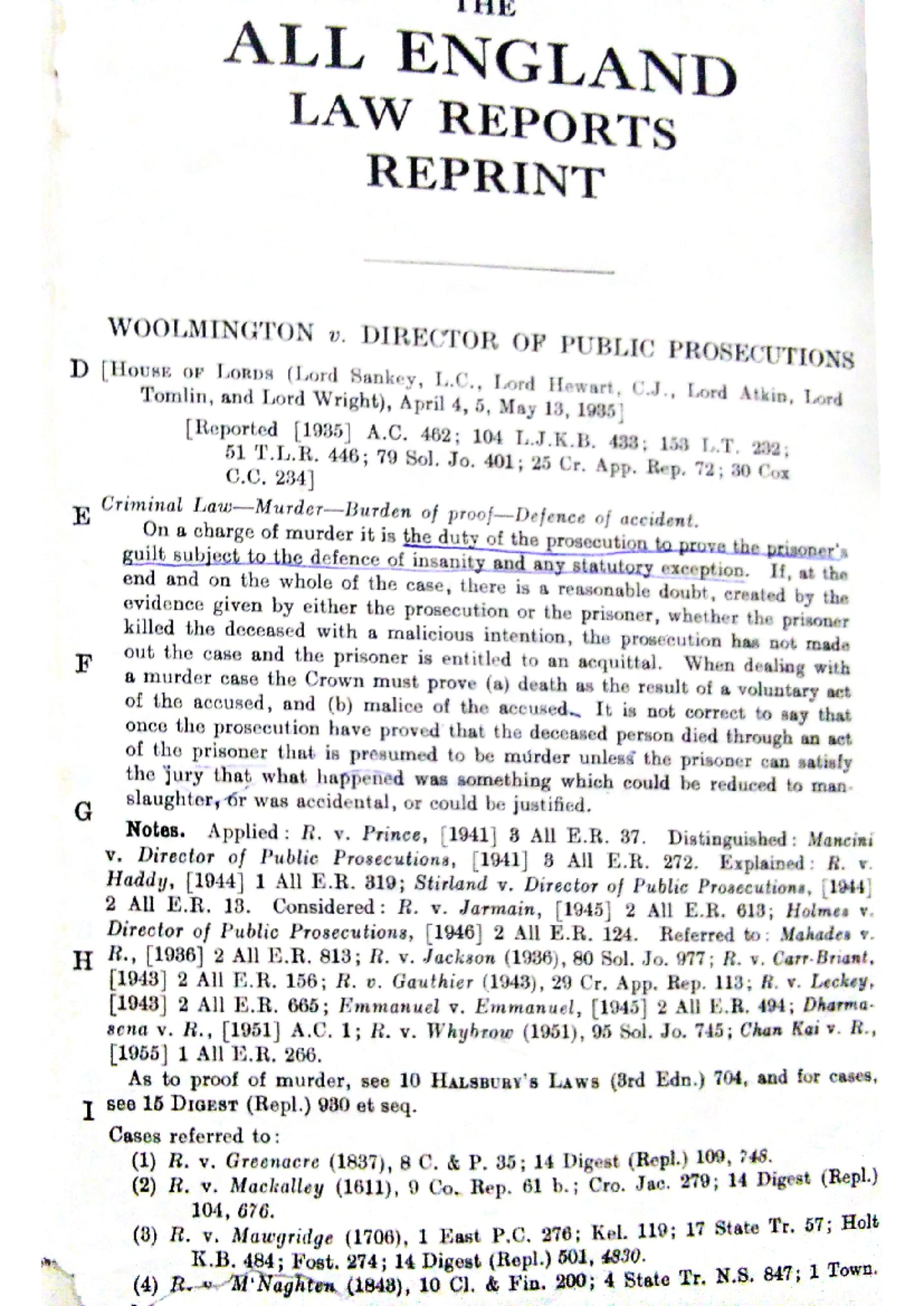 Woolmington v DPP (1935) Case Analysis and Key Legal Principles - Studocu