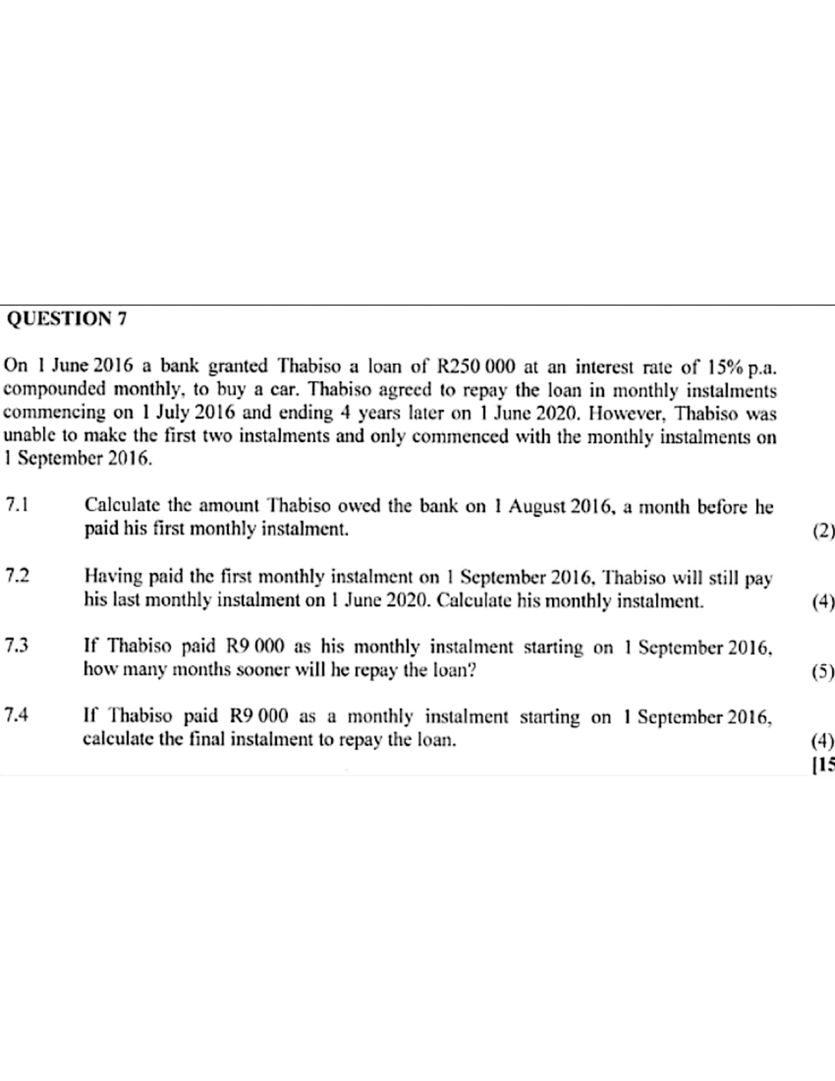 Grade 12 Finance - Self-Test Questions on Loans and Investments - Studocu