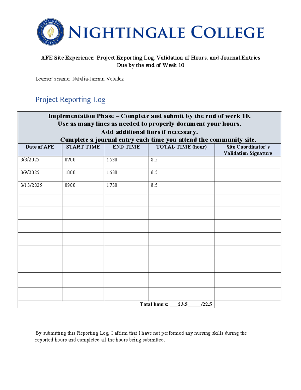 AFE Site Experience - Project Reporting Log & Journal Entries - Studocu
