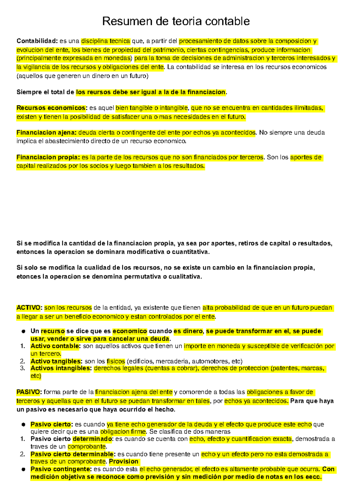 Resumen de Teoría Contable - Contabilidad y Principios Básicos - Studocu