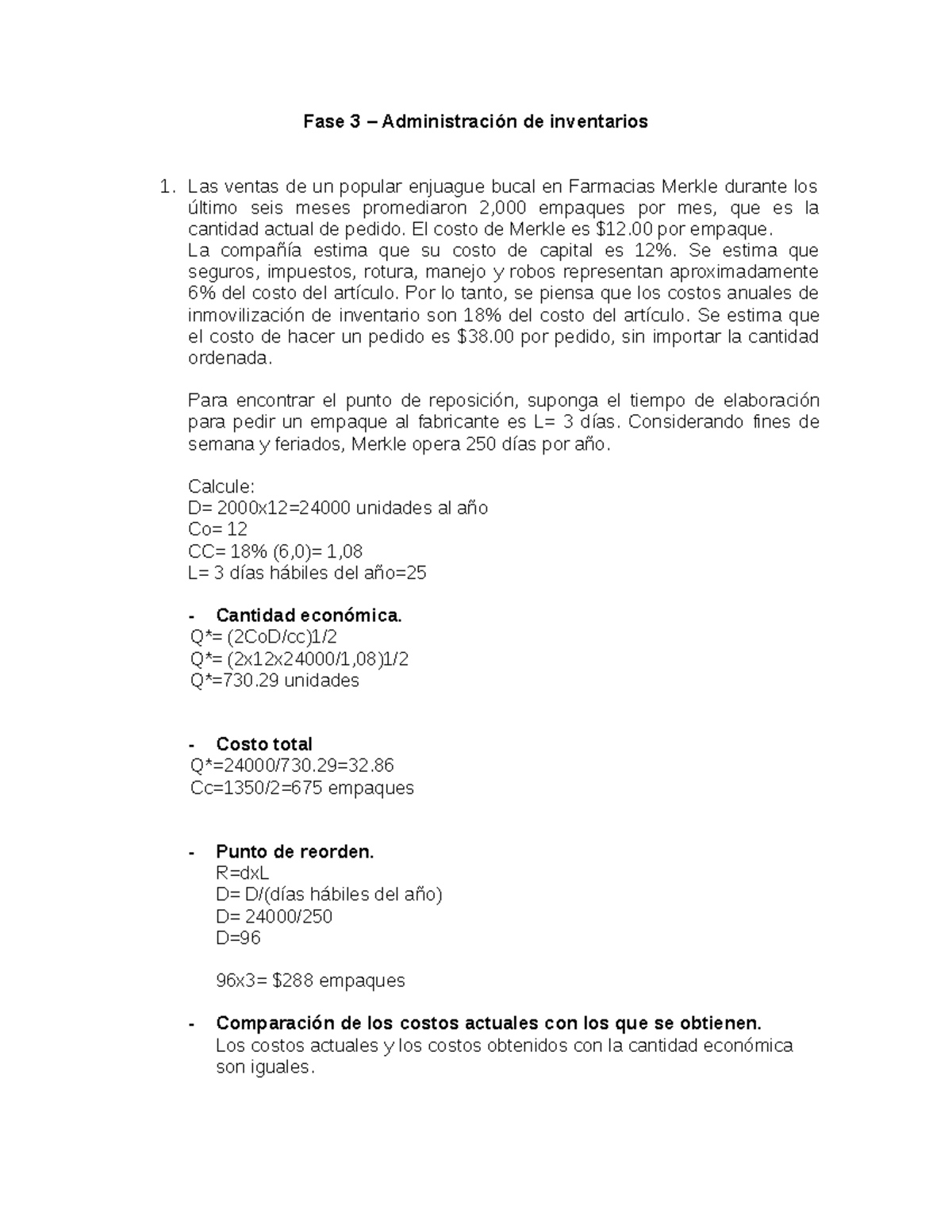 Fase 3 - Ejercicio de Administración de Inventarios y Reposición - Studocu