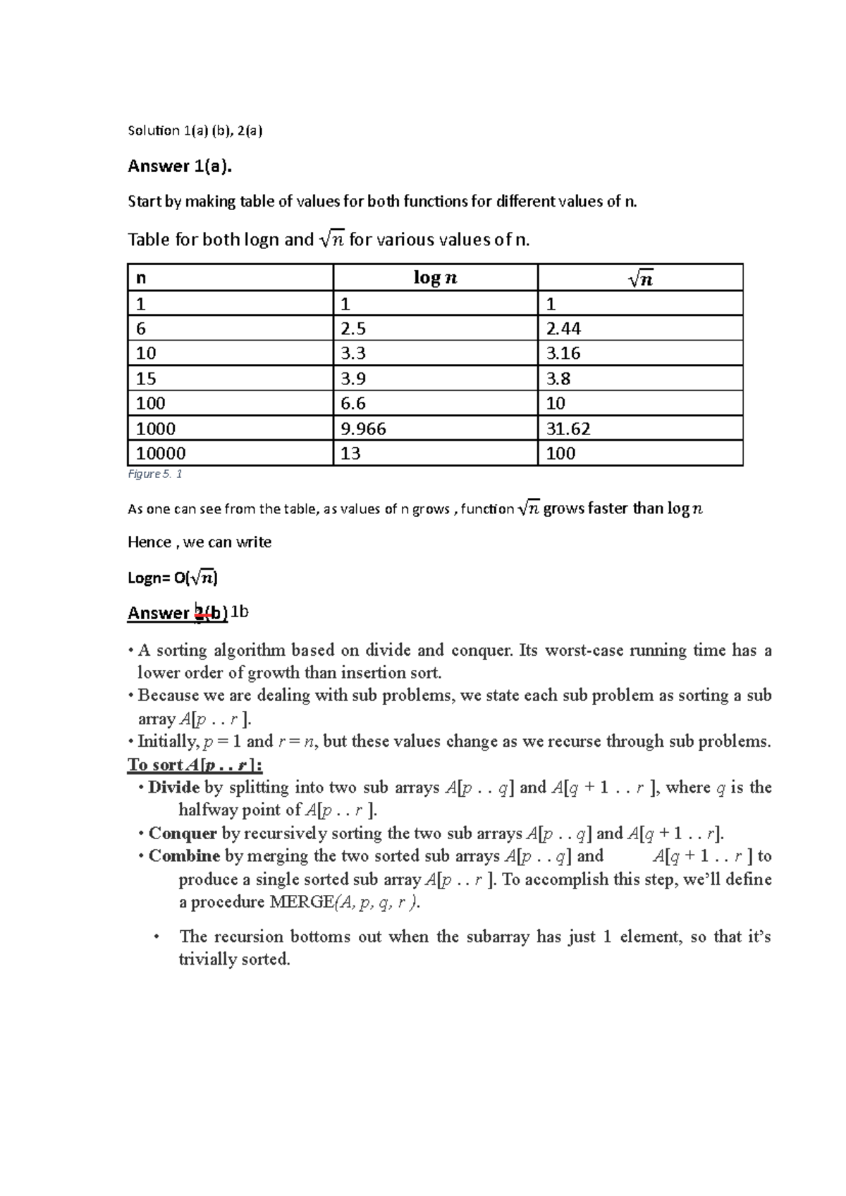 ST-1 Solution - DAA: Analyzing Sorting Algorithms and Logarithmic Growth - Studocu