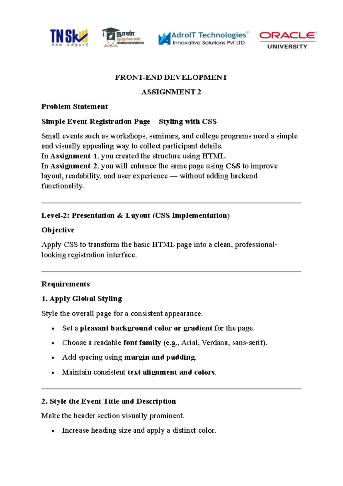 FE ASSIGNMENT 2: CSS Styling for Event Registration Page - Studocu