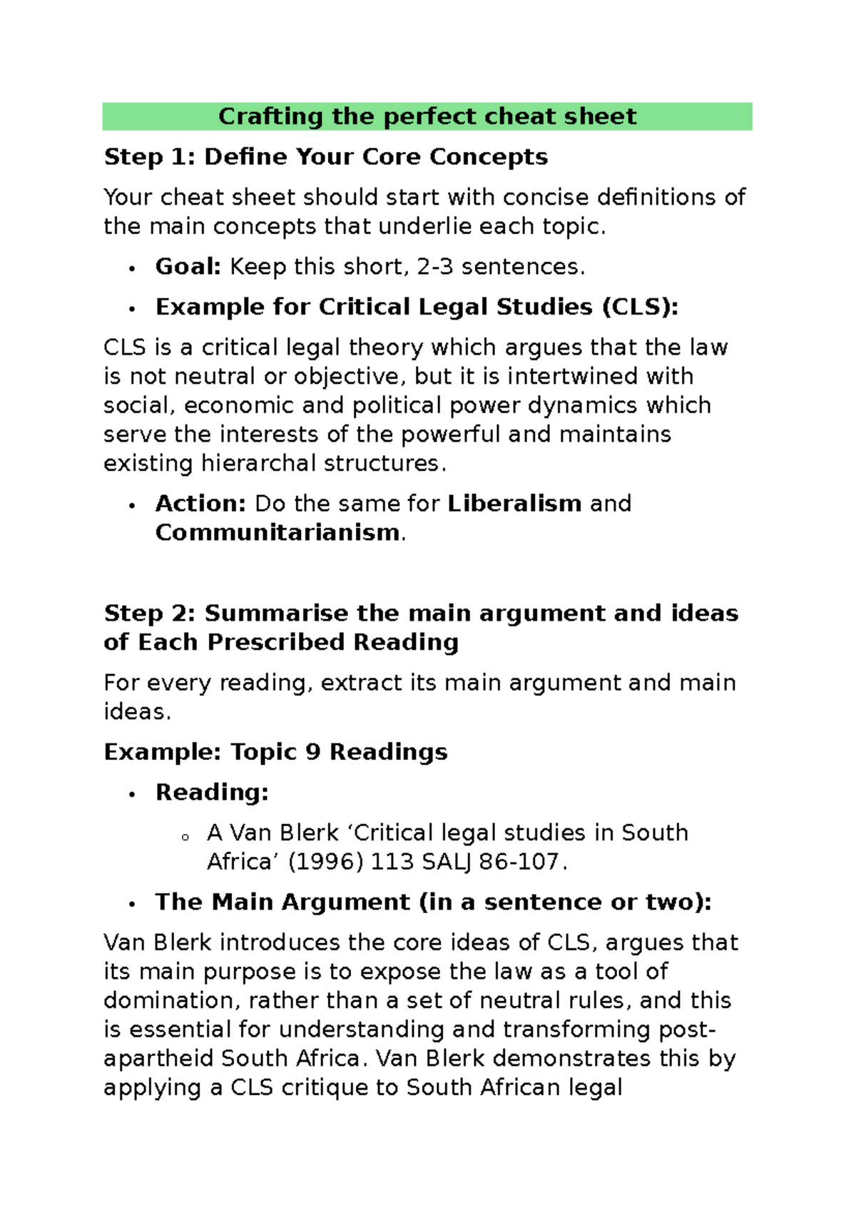 Creating the Perfect Cheat Sheet for Legal Studies (CLS) - Studocu