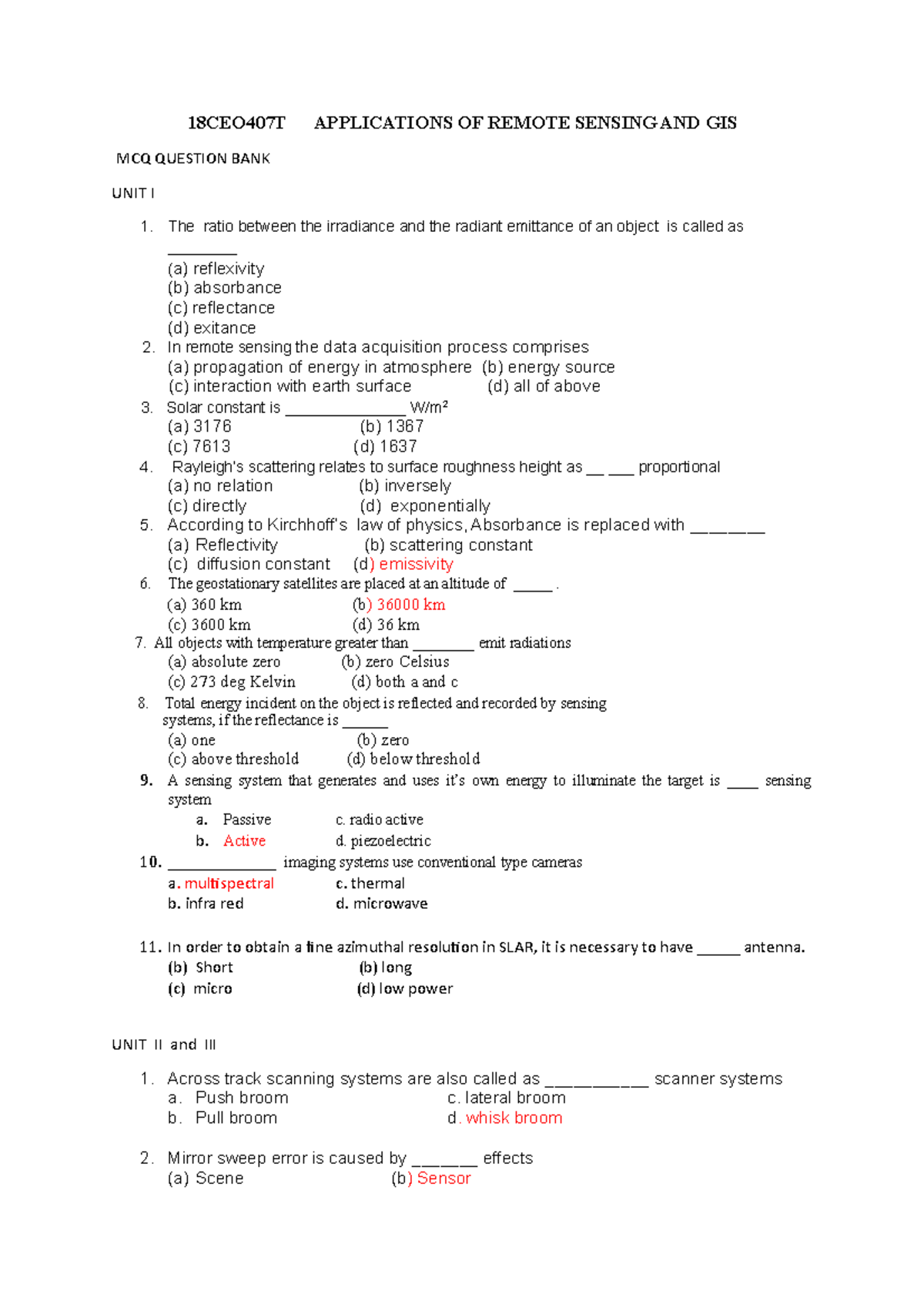 Applications of Remote Sensing and GIS - MCQ Question Bank (18CEO407T ...
