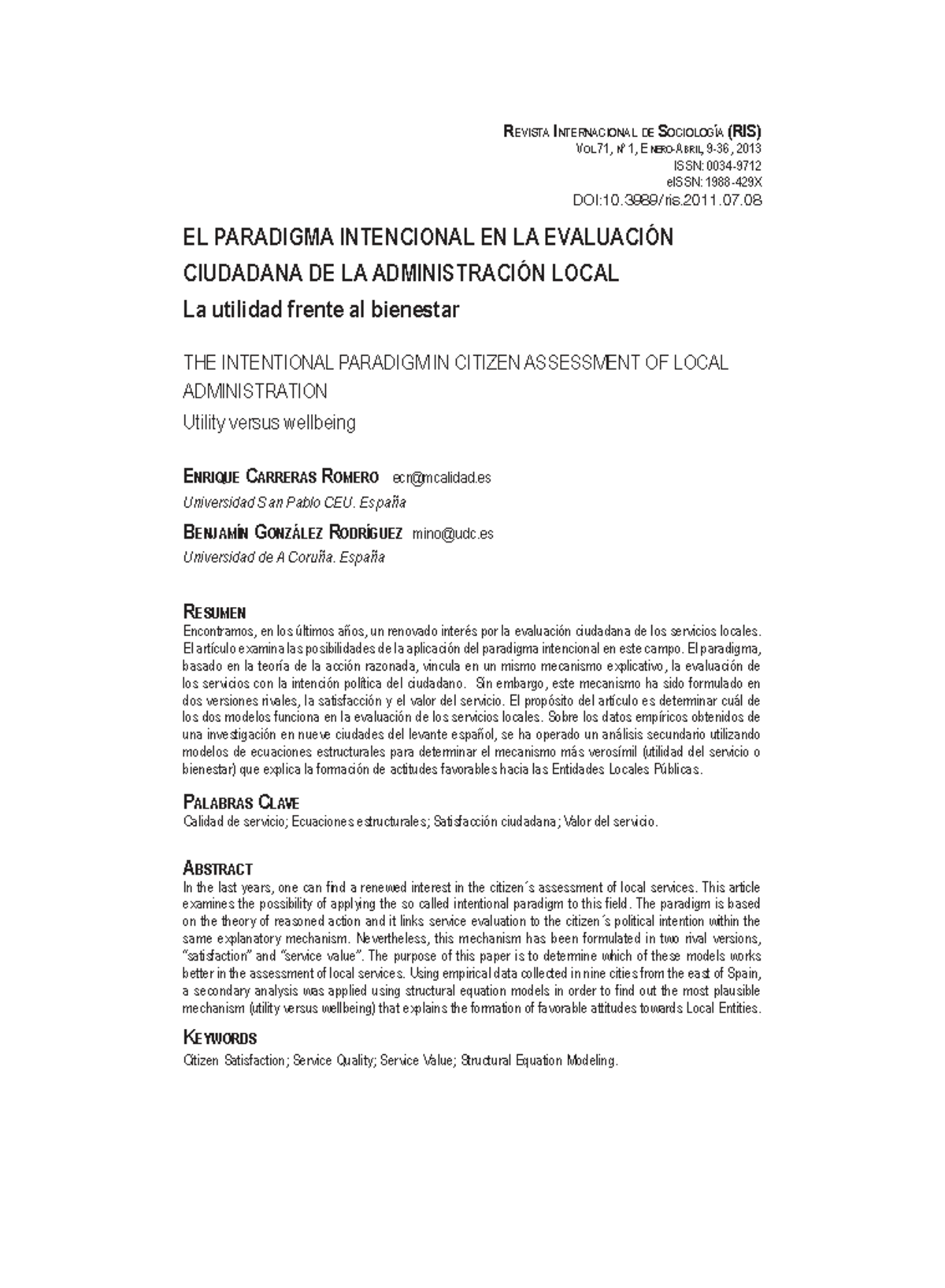 Evaluación Ciudadana de la Administración Local: Paradigma Intencional ...