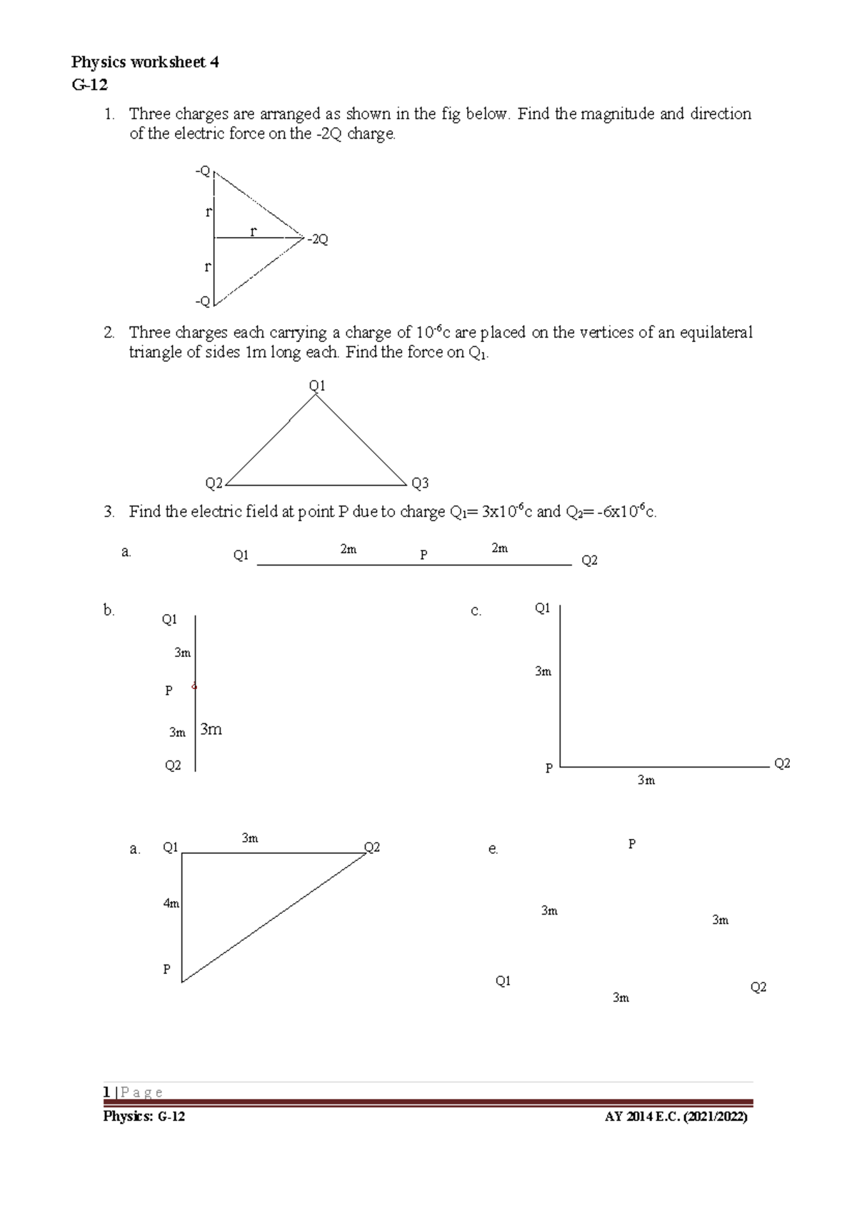 Physics Unit 4 Worksheet: Electric Forces and Capacitance Problems ...