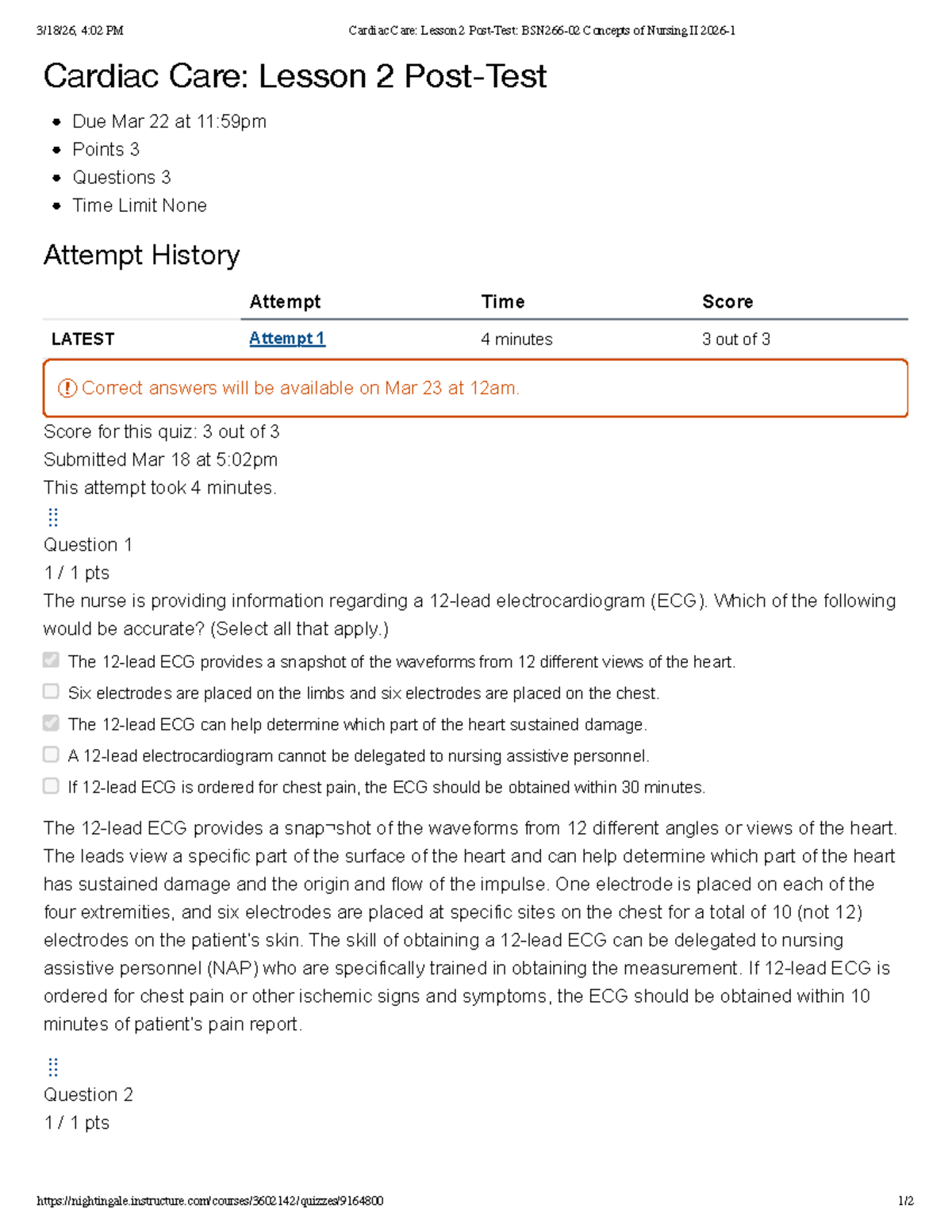 Cardiac Care: Lesson 2 Post-Test for Nursing II (4:02 PM) - Studocu