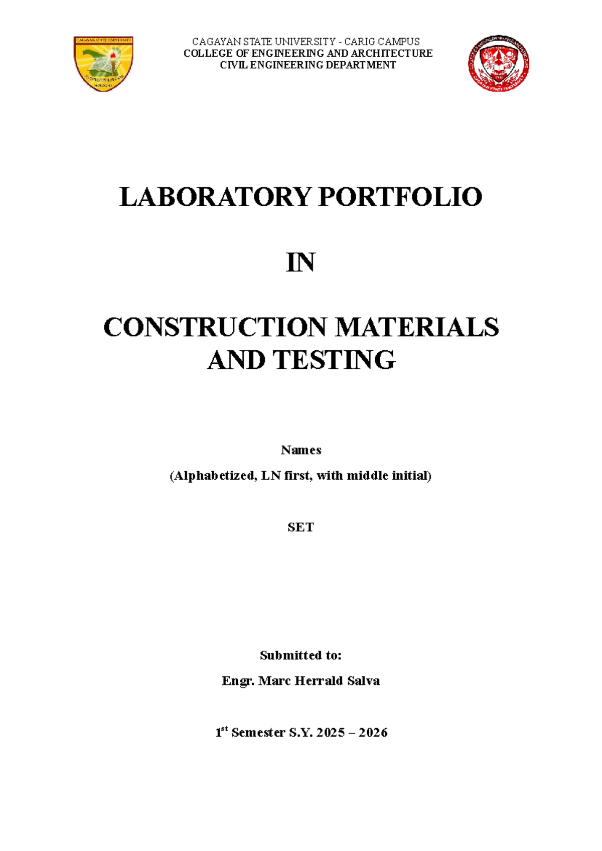 CMT 101: Laboratory Portfolio in Construction Materials and Testing ...
