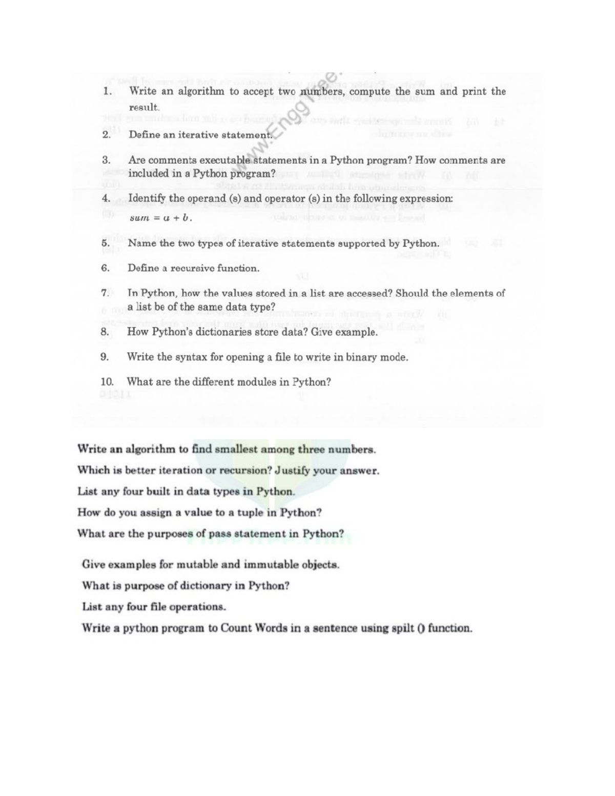 Python Programming (AD3491) - 2 Marks Notes & Key Concepts - Studocu