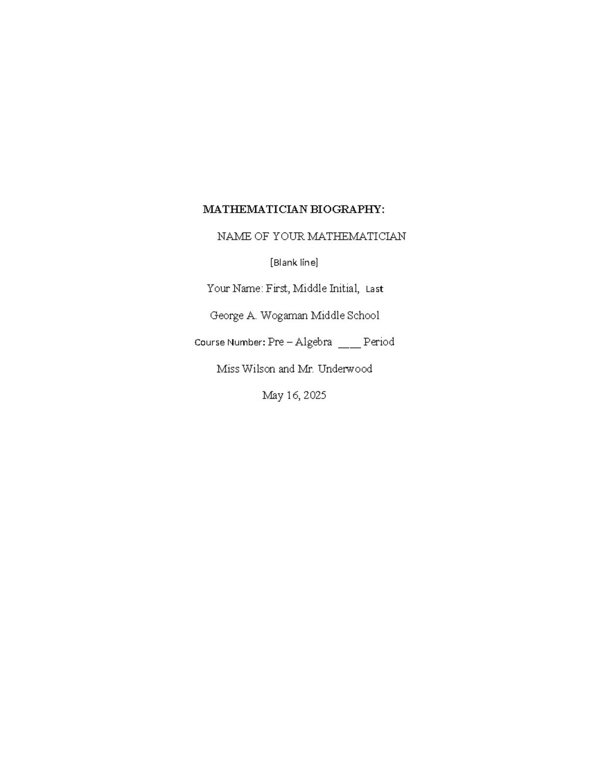 Mathematician Biography Template: Pre-Algebra Project Guide - Studocu