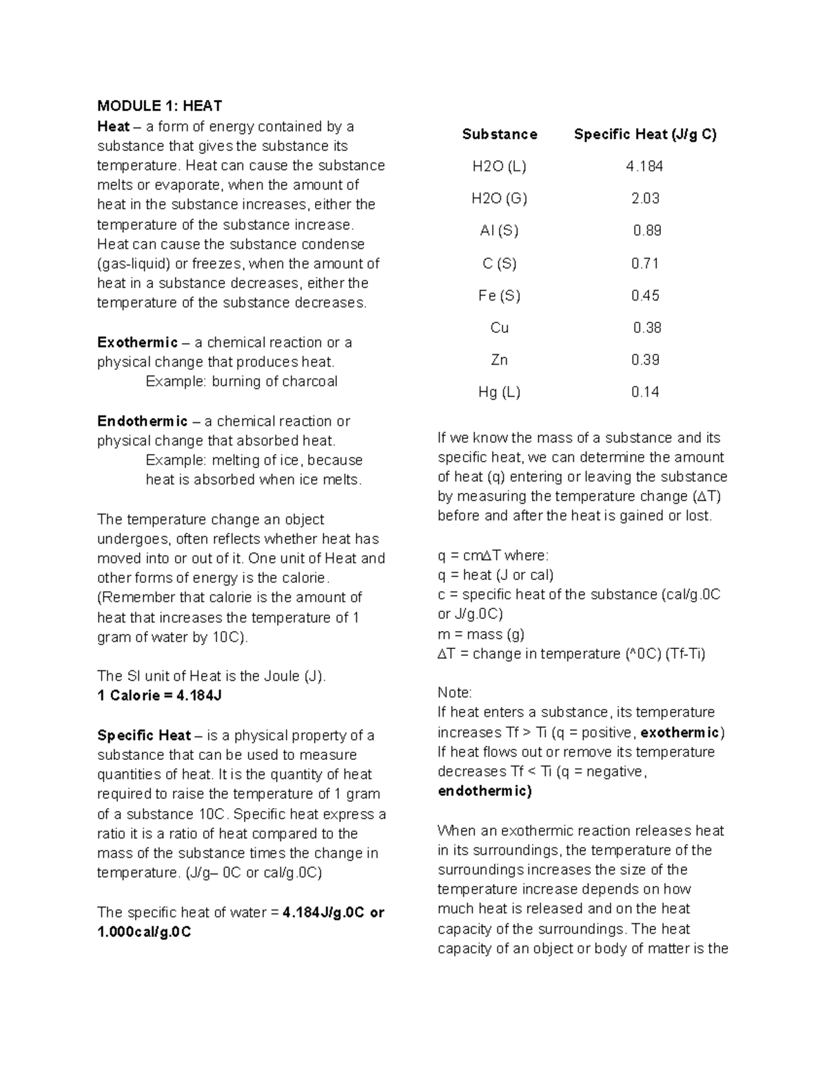 Quarter 3 Reviewer: Heat, Calorimetry, and Thermochemistry Concepts ...
