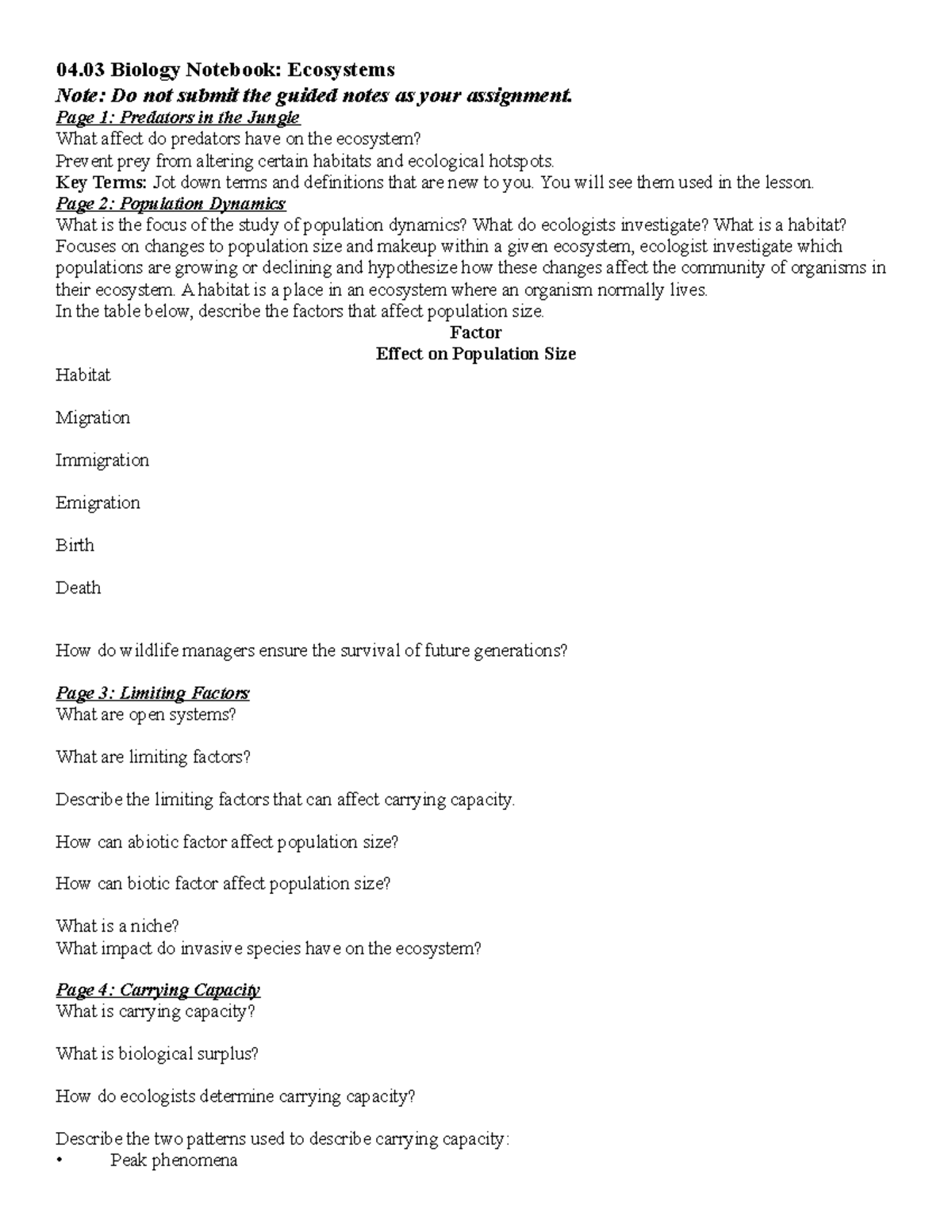 04.03 Biology Lecture Notes: Understanding Ecosystems and Dynamics ...
