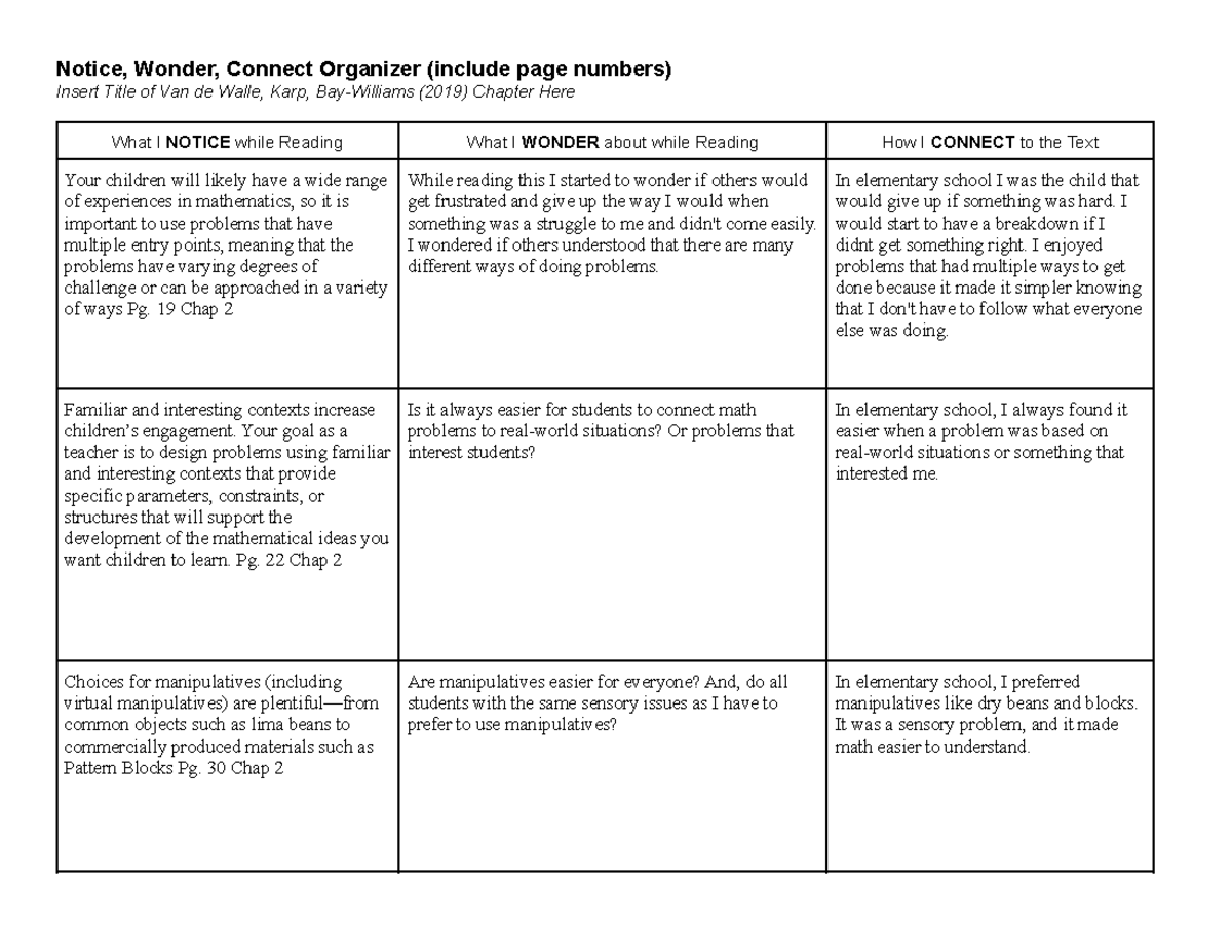 Notice, Wonder, Connect: Organizer for Chapter 2 EDU 216 - Studocu