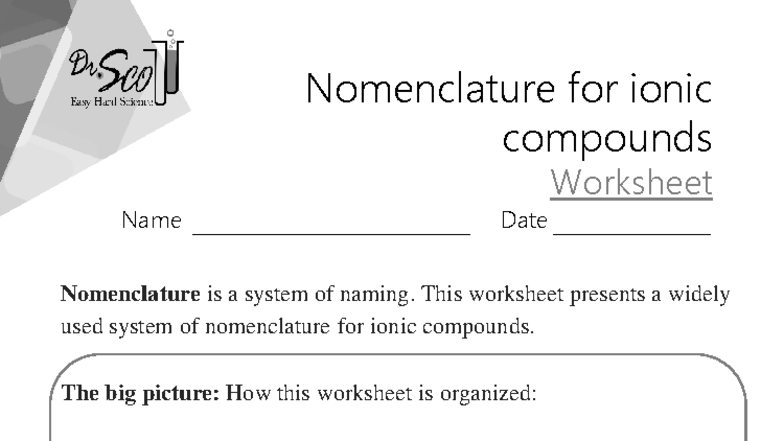 Naming Ionic Compounds Worksheet (Chem 101) - Studocu
