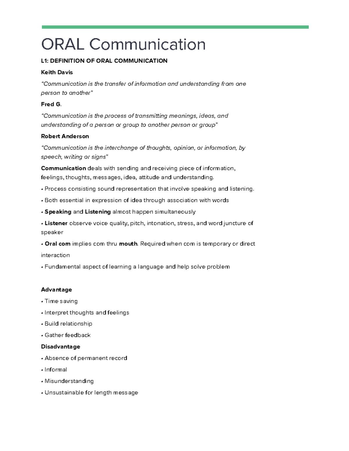 Oral Communication Concepts (Lessons 1-4) - Studocu