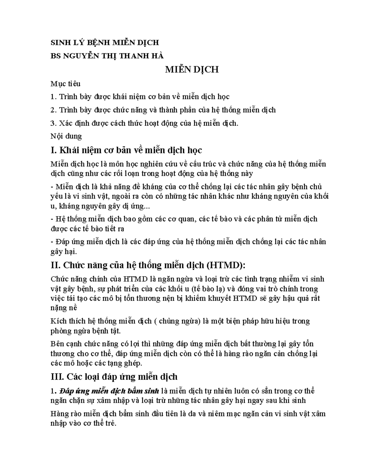 SINH LÝ BỆNH MIỄN DỊCH: Cấu Trúc và Chức Năng Hệ Miễn Dịch - Studocu