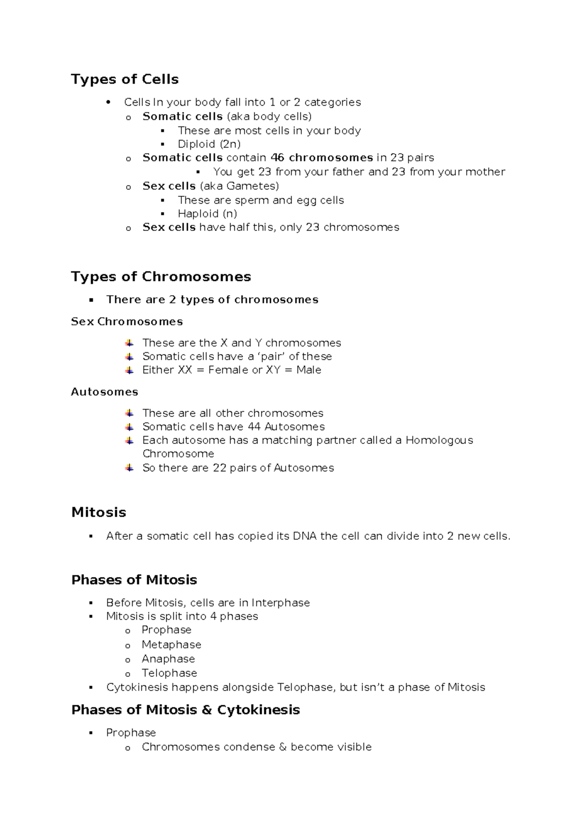 Biology 101: Types of Cells and Mitosis Overview - Studocu