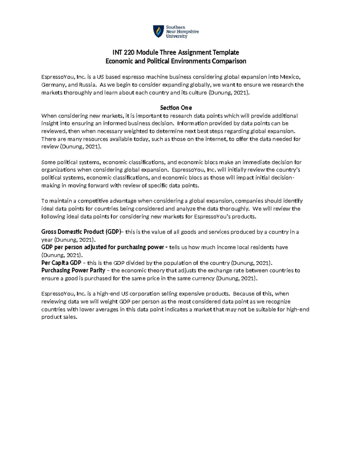 INT 220 Module Three Assignment: Global Market Analysis for EspressoYou ...