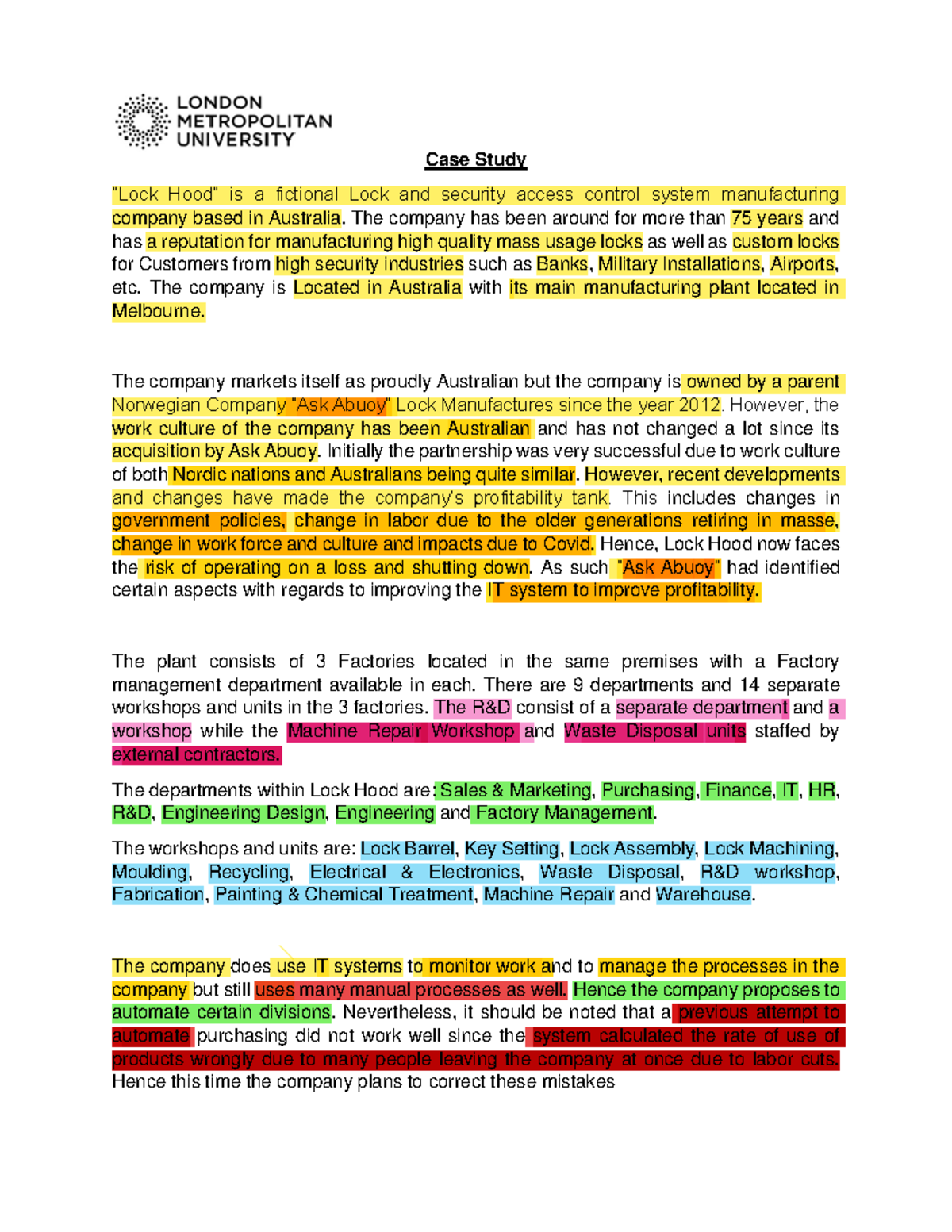 CC6052ES MSS Coursework Casestudy Lock Hood - Case Study “Lock Hood” is ...