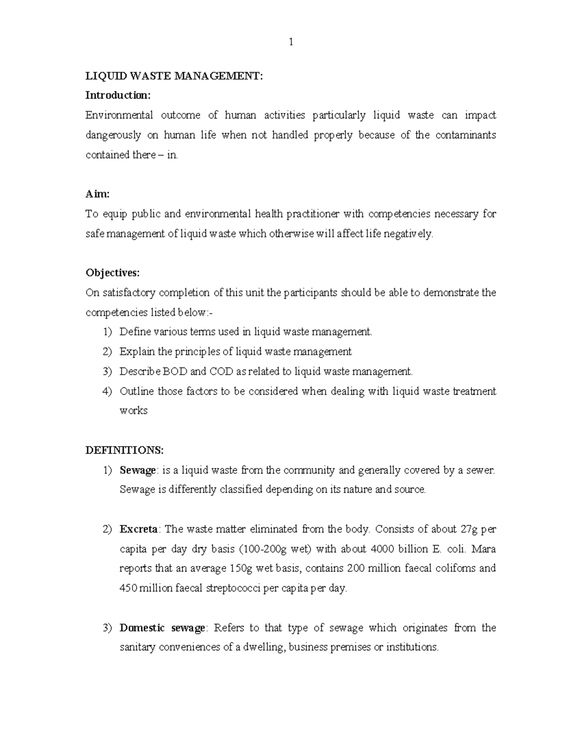Liquid Waste Management: Key Concepts and Principles (Course Code ...