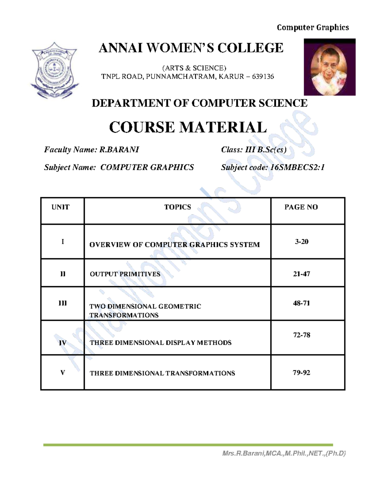 Computer Graphics Course Material - B.Sc(CS) 16SMBECS2:1 Notes - Studocu