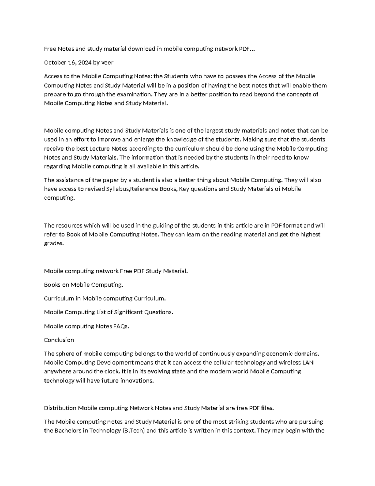 Mobile Computing Notes & Study Material for B.Tech (LESS6) - Studocu