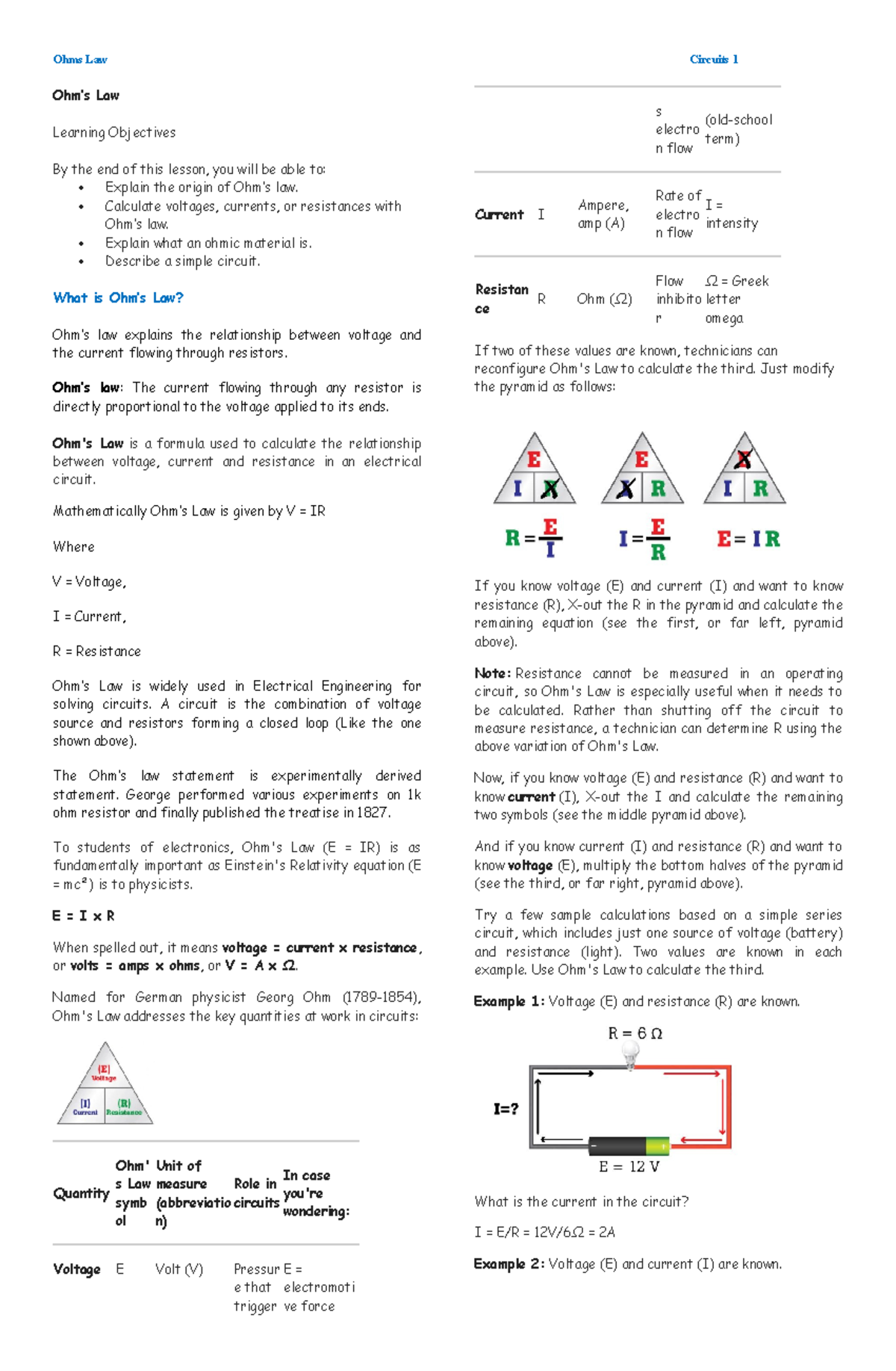 Lesson 3: Understanding Ohm's Law and Its Applications - Studocu
