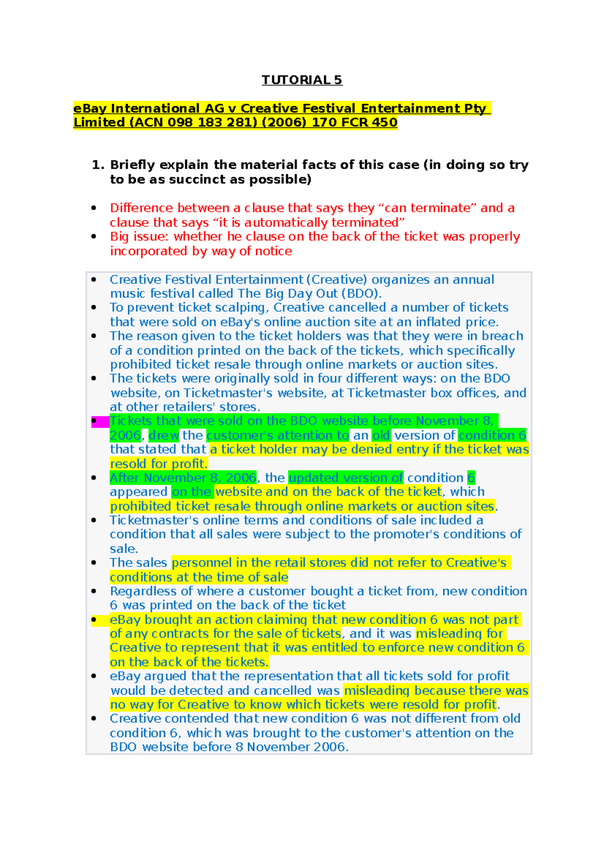 Tutorial 5 - TUTORIAL 5 eBay International AG v Creative Festival ...