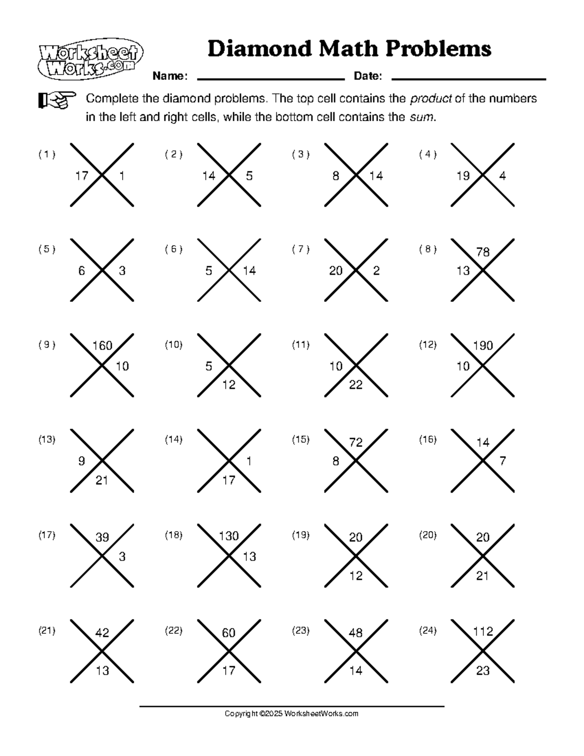 Diamond Math Problems Worksheet - Level 1 - Studocu
