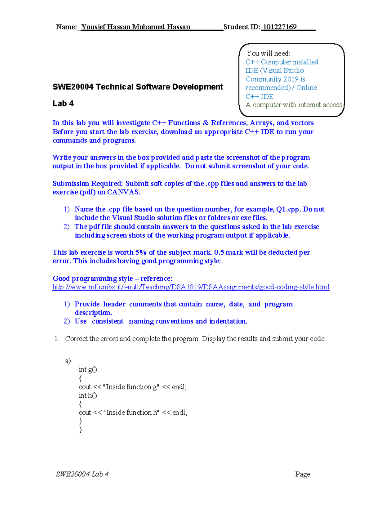 SWE2000 4 Lab 4 S1 2023 - ... - SWE20004 Technical Software Development ...
