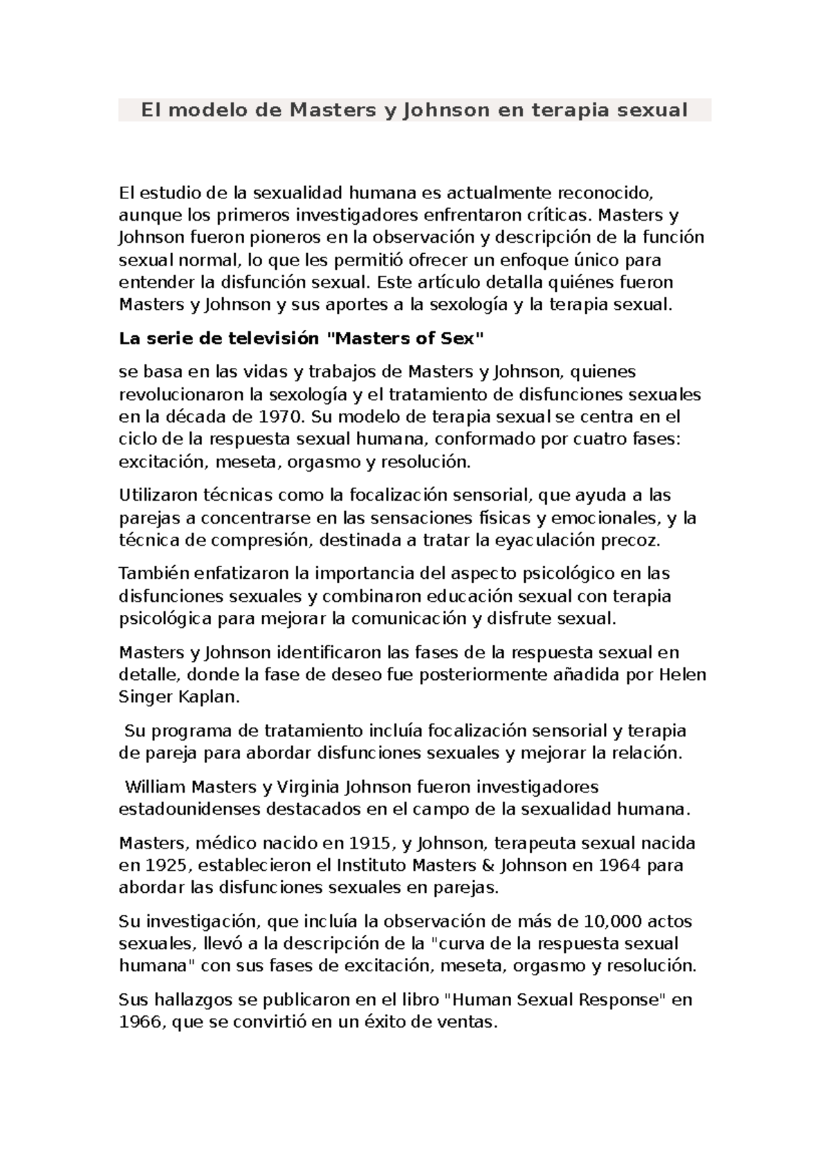 El modelo de Masters y Johnson en terapia sexual: Un análisis detallado ...