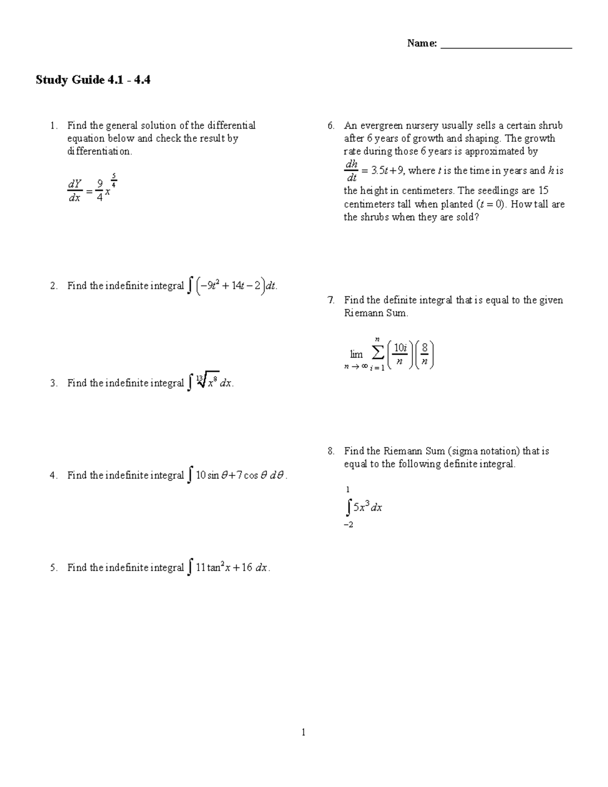 Study Guide For Ap Calc Ab Review Of Topics 4 1 To 4 5 Studocu