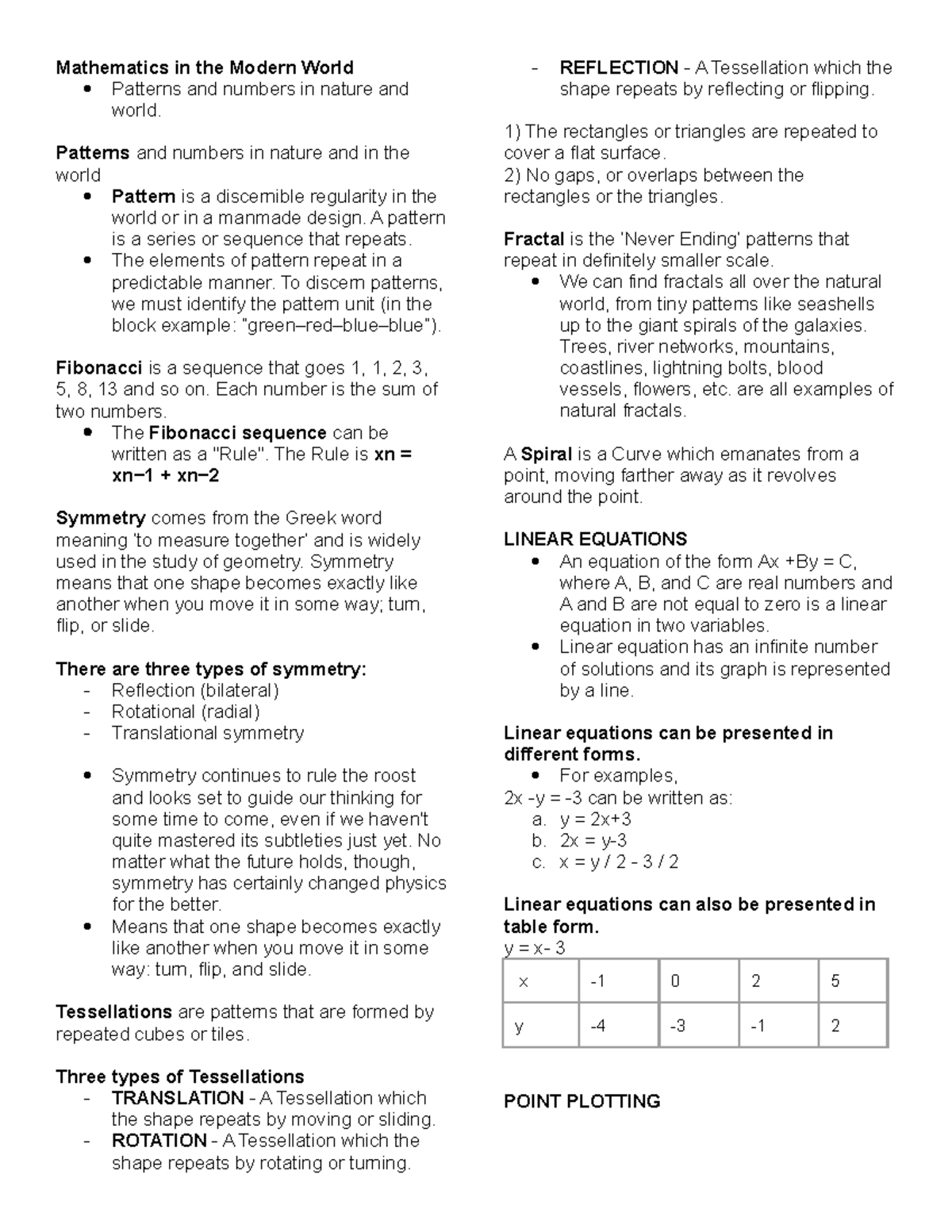 MATH IN THE Modern World - Mathematics in the Modern World Patterns and ...