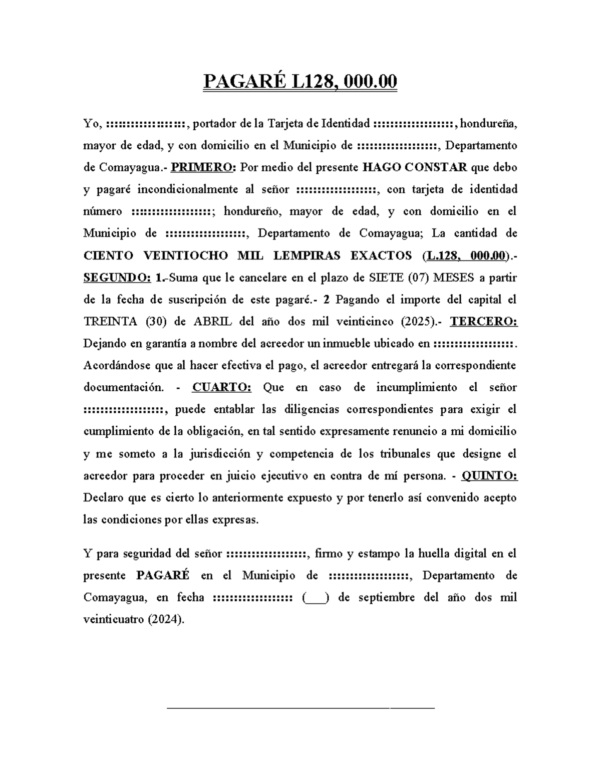 Formato DE UN Pagaré - PAGARÉ L128, 000. Yo ...