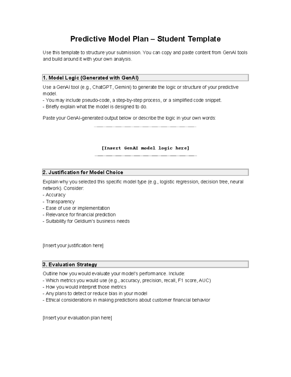 Task 2: Predictive Model Plan Template for Financial Analysis - Studocu