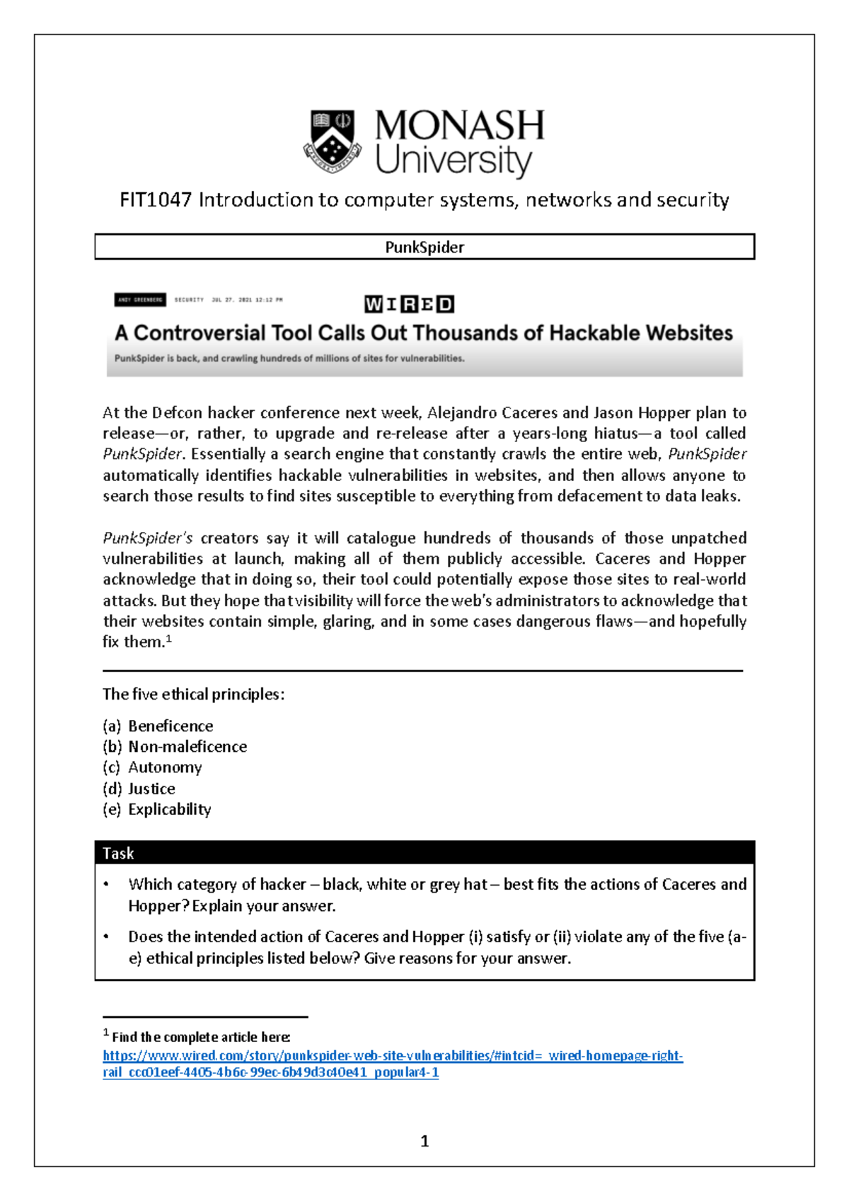 FIT1047 Case Study: PunkSpider and Ethical Hacking Principles - Studocu
