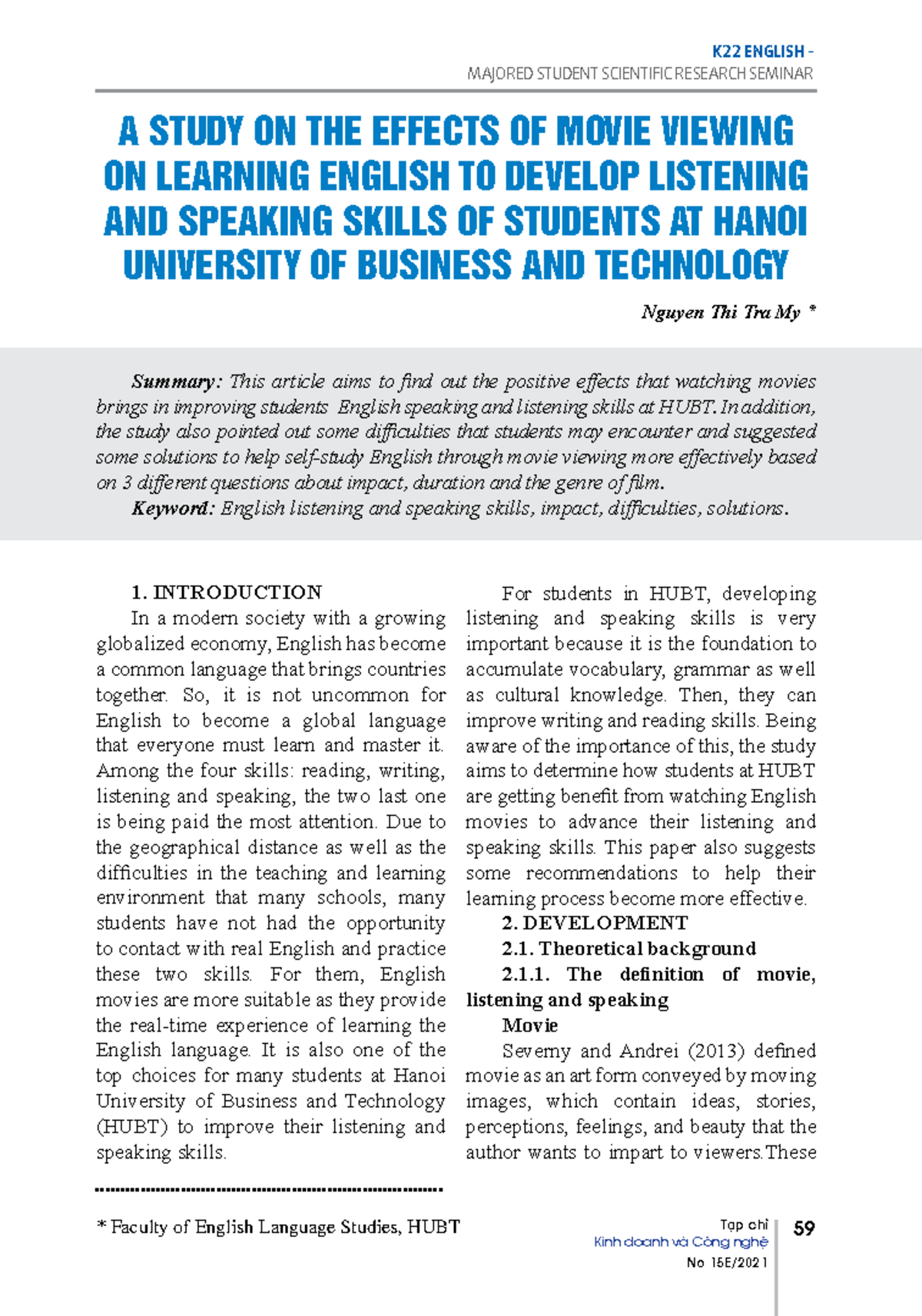 K22 ENGLISH MAJOR SEMINAR: IMPACT OF MOVIE VIEWING ON ENGLISH SKILLS ...