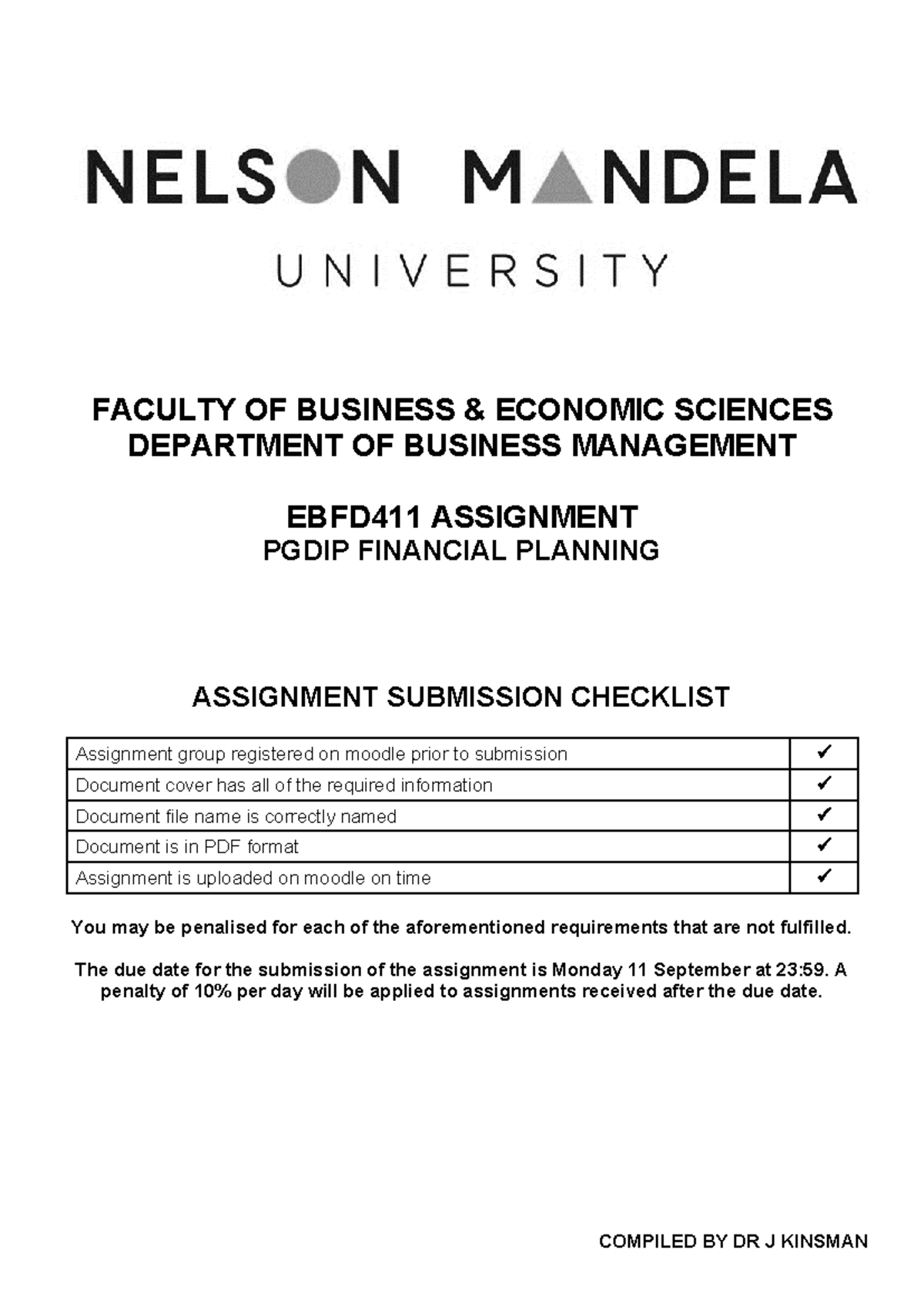 EBFD411 - Financial Planning Assignment Submission Guidelines 2023 - Studocu