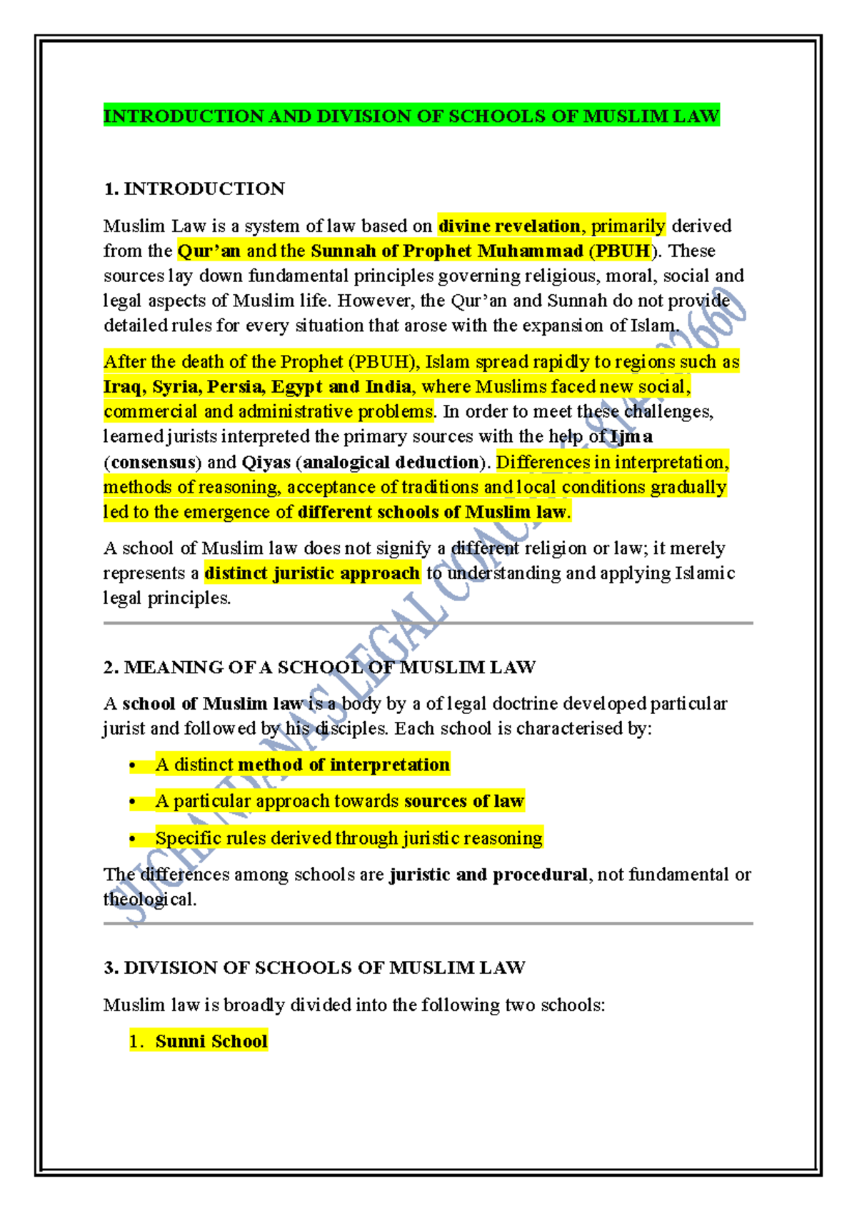 Muslim Law Schools: An Overview of Sunni and Shia Jurisprudence - Studocu