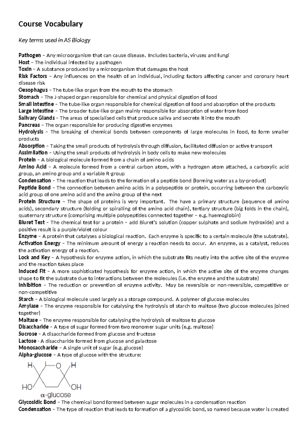 AS Biology Key Terms Glossary for Exam Preparation - Studocu
