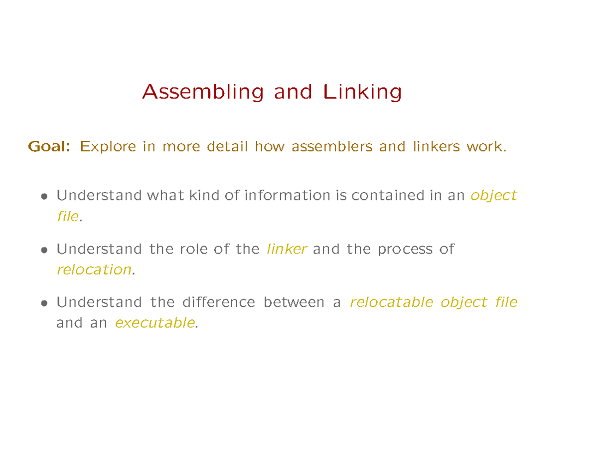 Exploring Assemblers & Linkers in Programming Languages (CS101) - Studocu