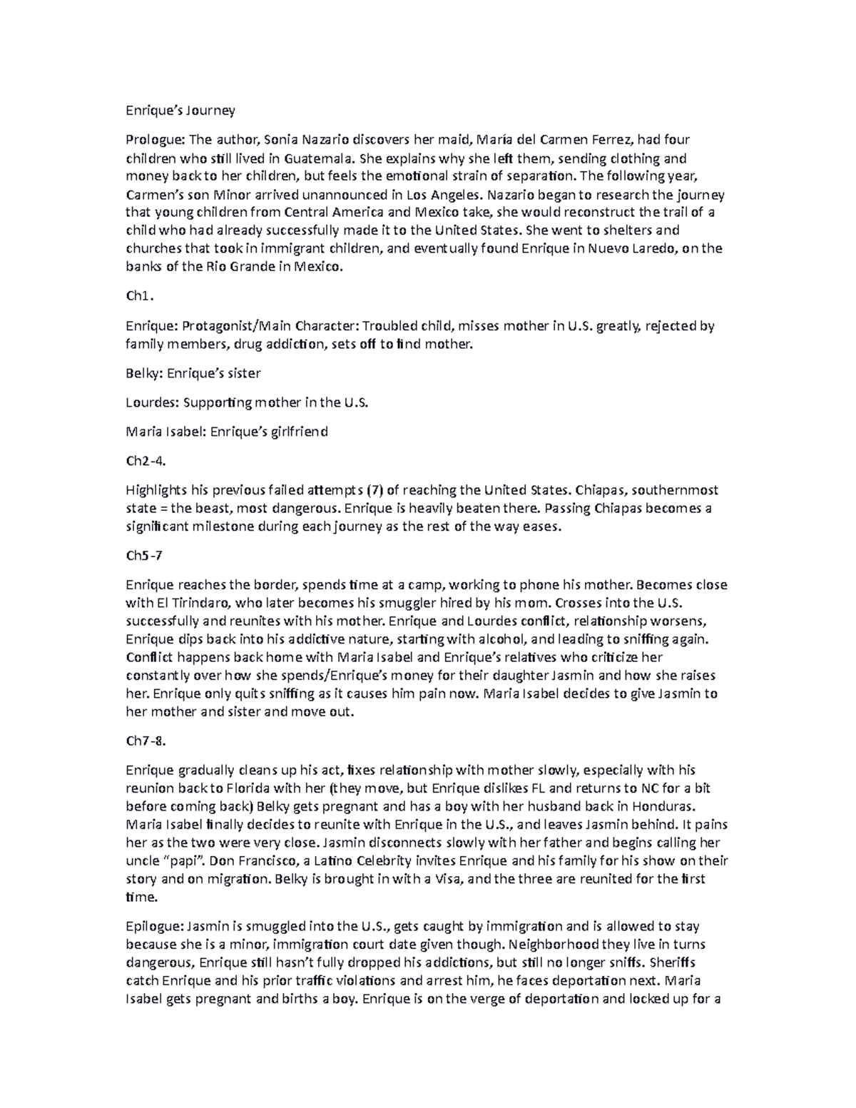 EN 101: Enrique's Journey Summary and Key Insights - Studocu