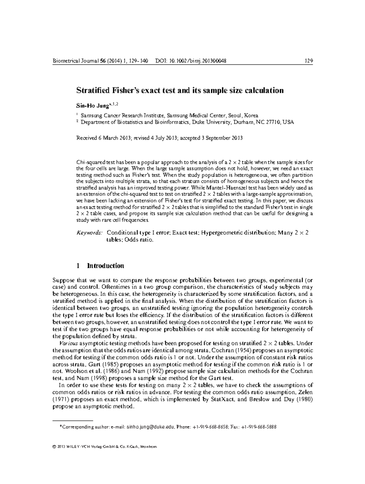 Stratified Exact Test and Sample Size Calculation for 2x2 Tables - Studocu